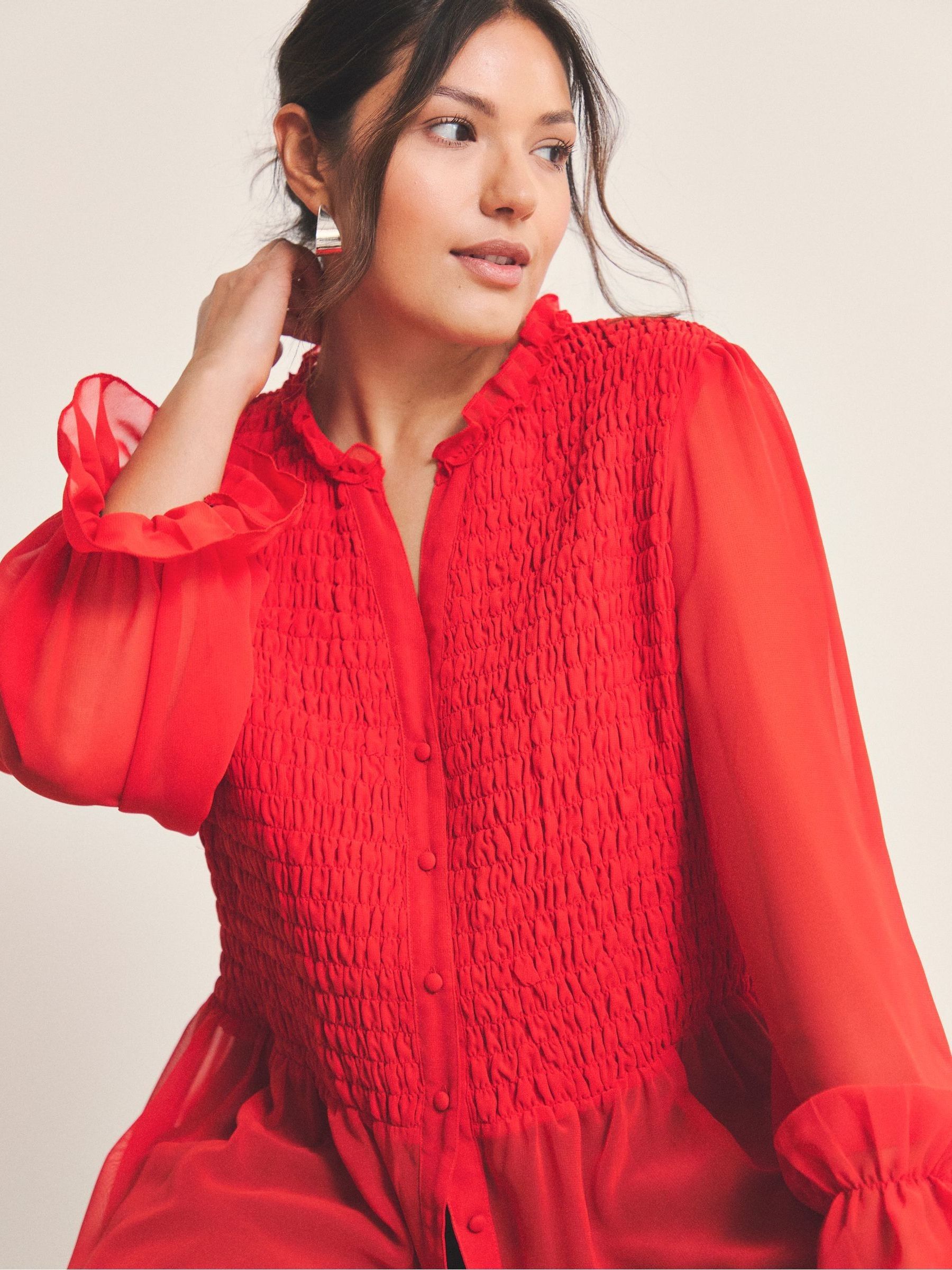 Buy Simply Be Red Shirred Georgette V-Neck Blouse from Next Netherlands