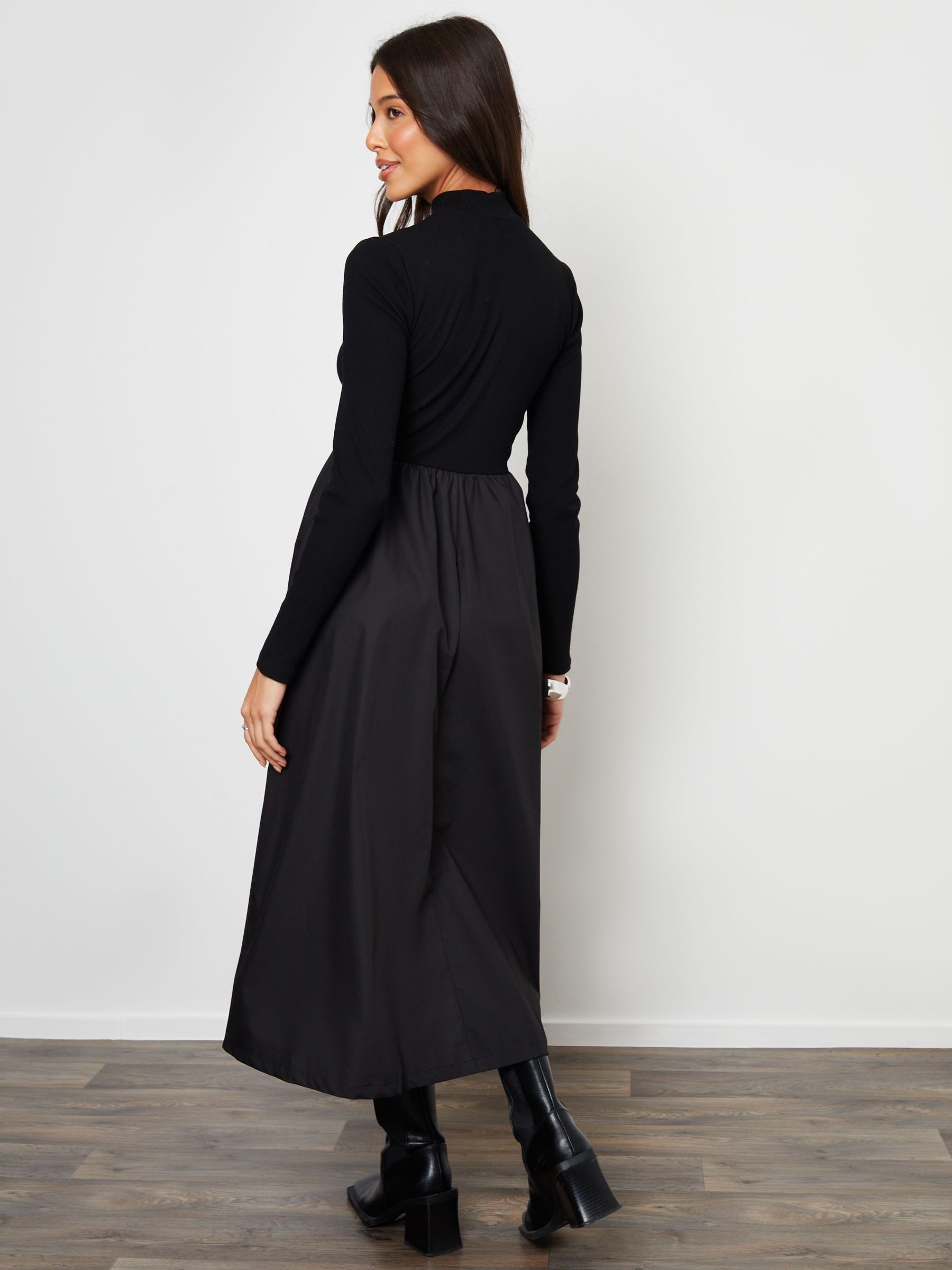 Buy Black - Threadbare High Neck 2 In 1 Jersey Poplin Mix Mini Dress ...