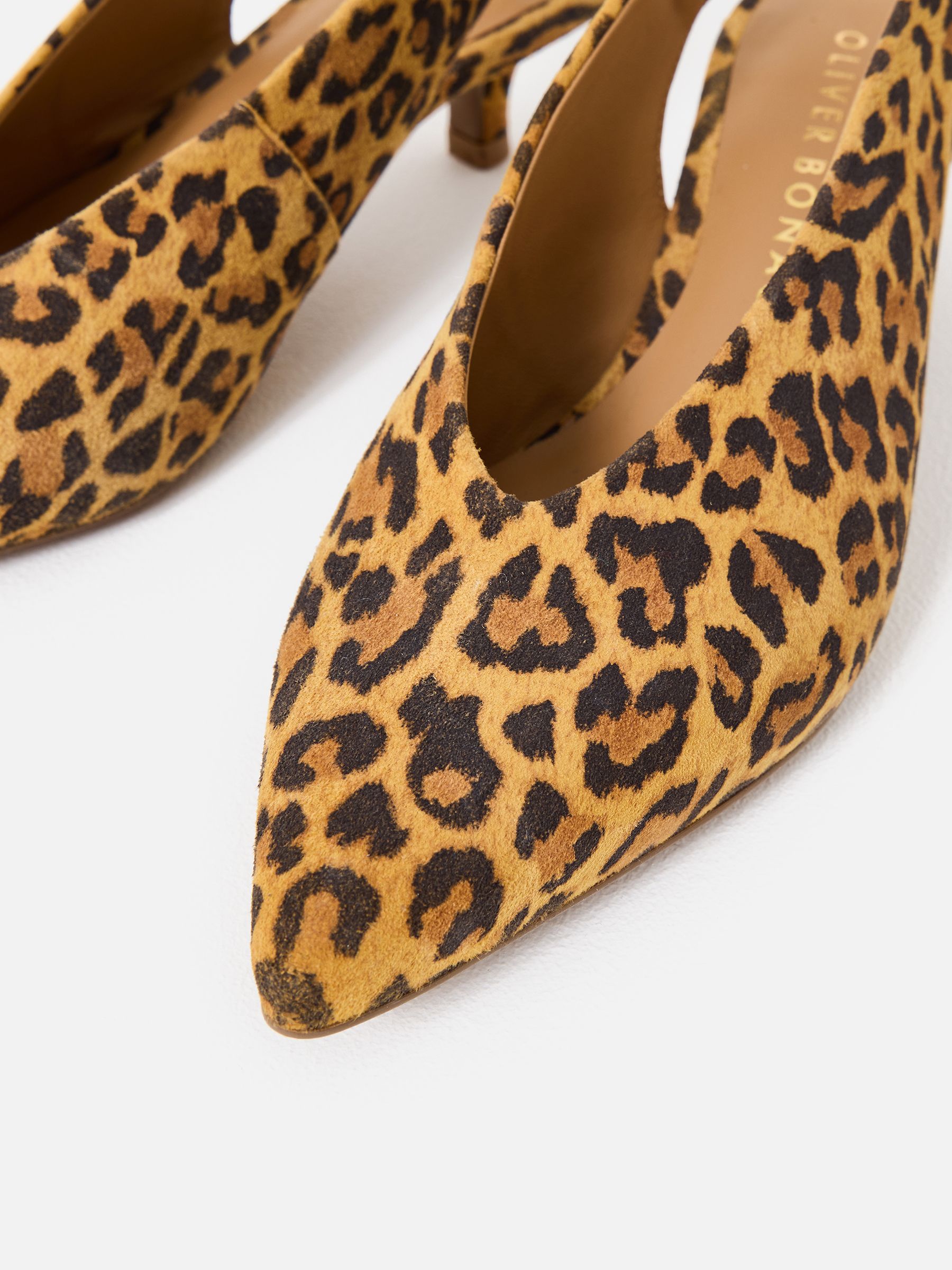Buy Oliver Bonas Brown Leopard Print Suede Pointed Heeled Slingbacks ...