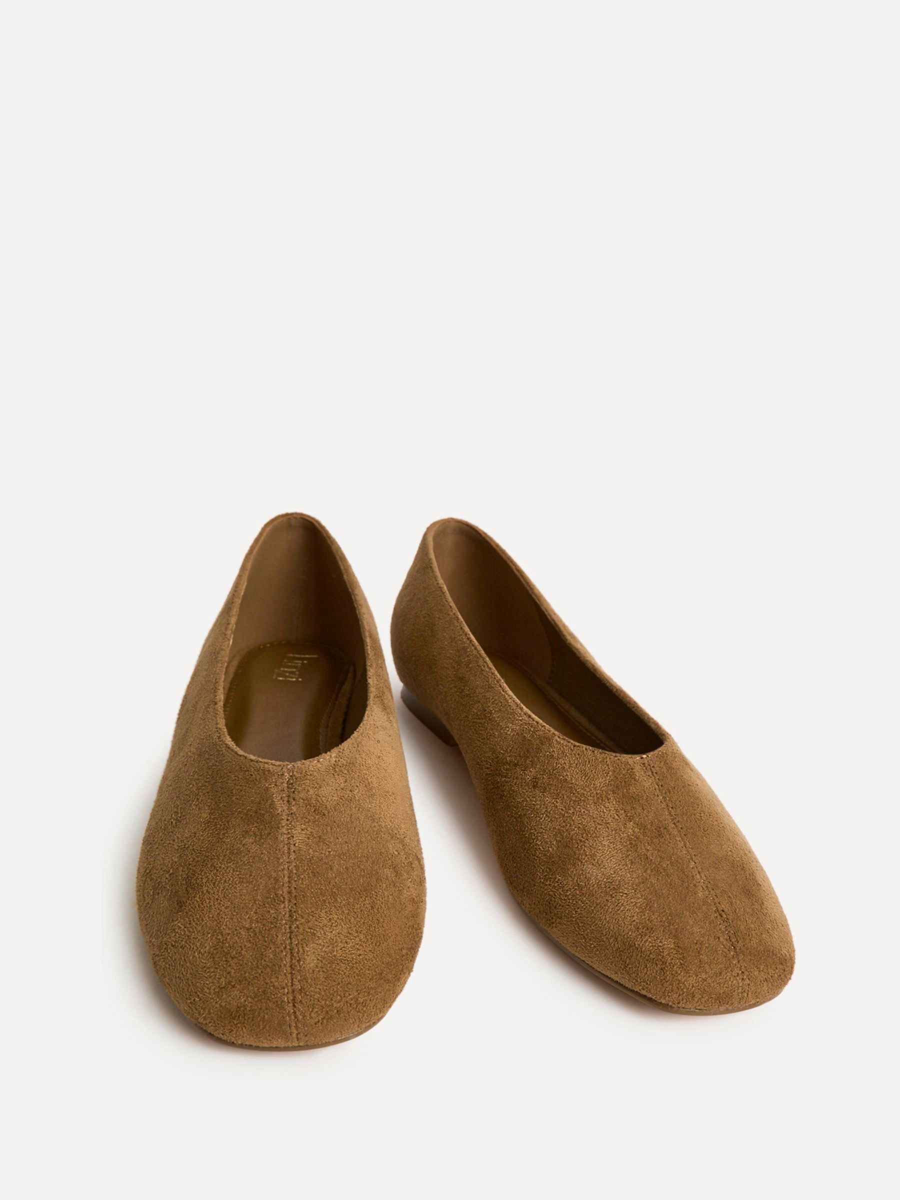 Buy Linzi Tan Structure Square Toe Ballet Flats With Top Stitching from ...