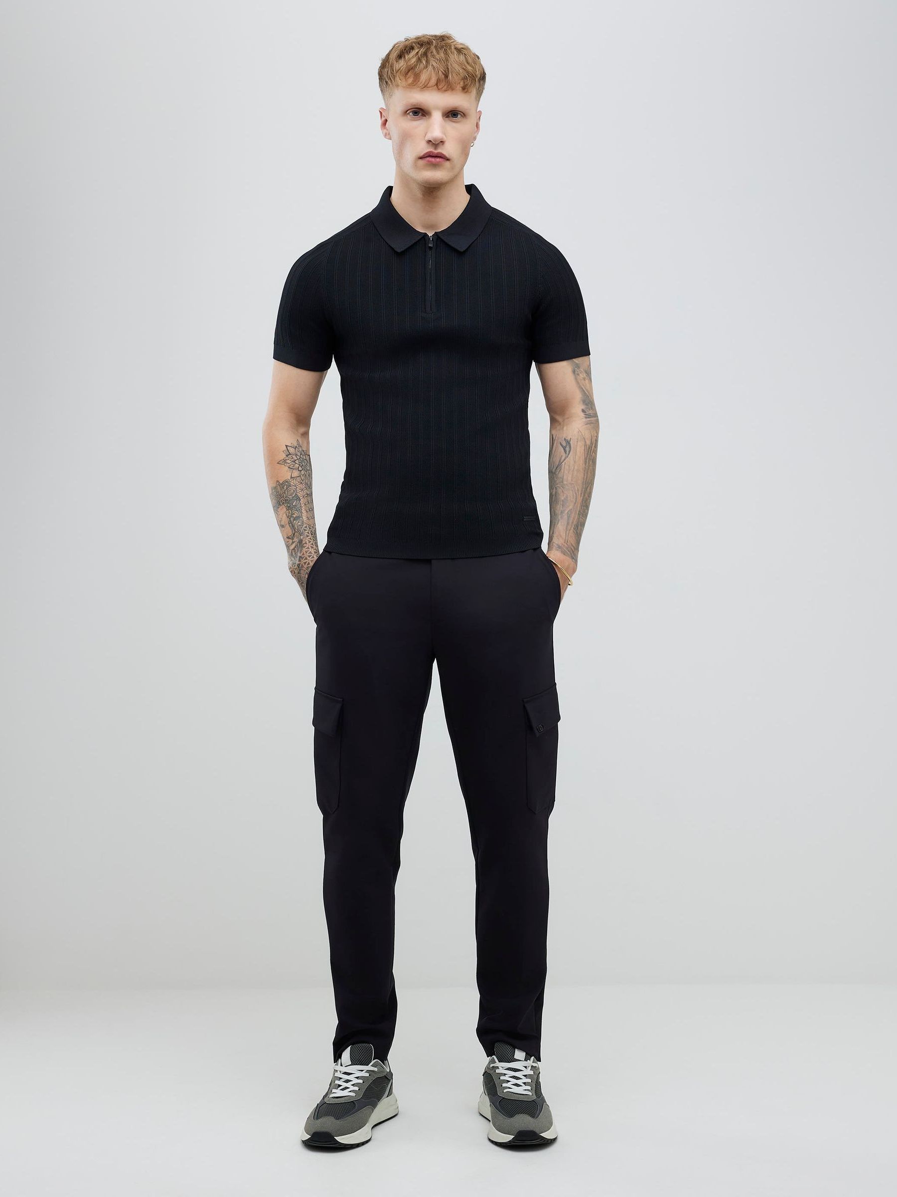 Buy River Island Black Muscle Fit Rib Polo Shirt from Next Taiwan
