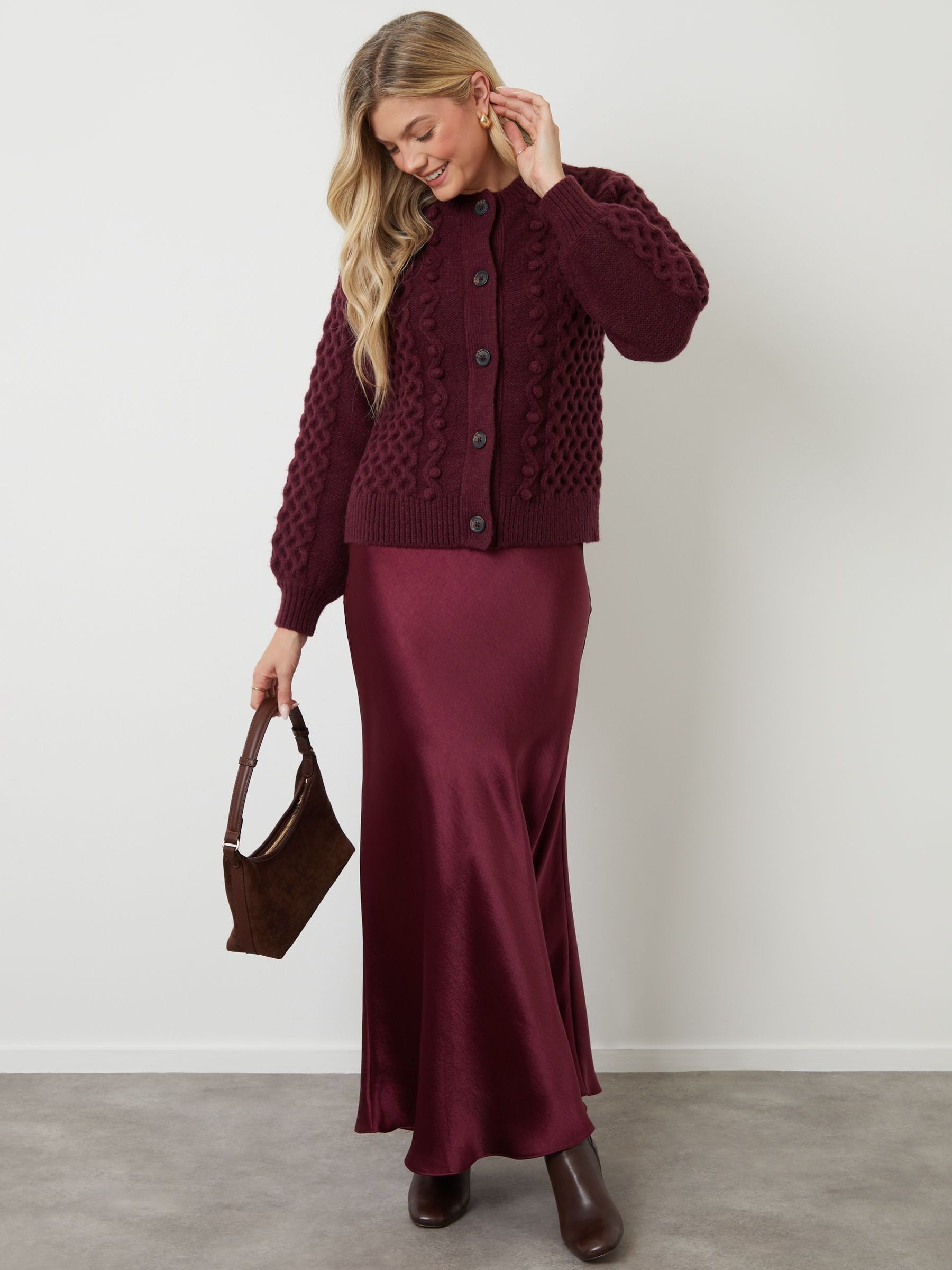 Buy Another Sunday Red Bobble Cable Knit Button Up Cardigan from the ...