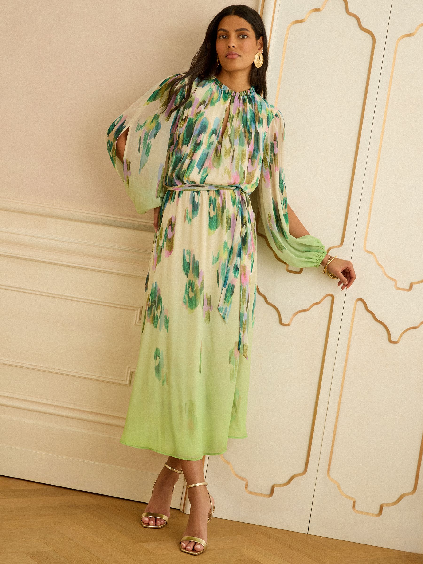 Buy Green Ombre Animal - Love & Roses Ruffle Neck Midi Dress from Next ...