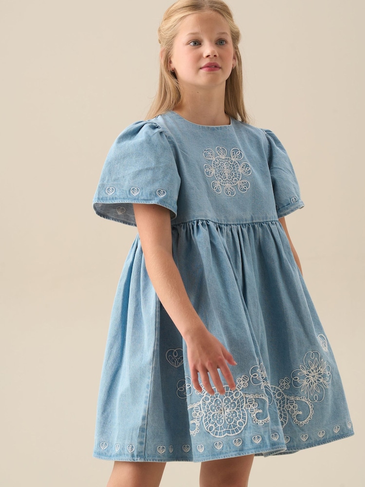 Buy Angel & Rocket Blue Reyna Ivory Embroidered Swing Dress from Next ...