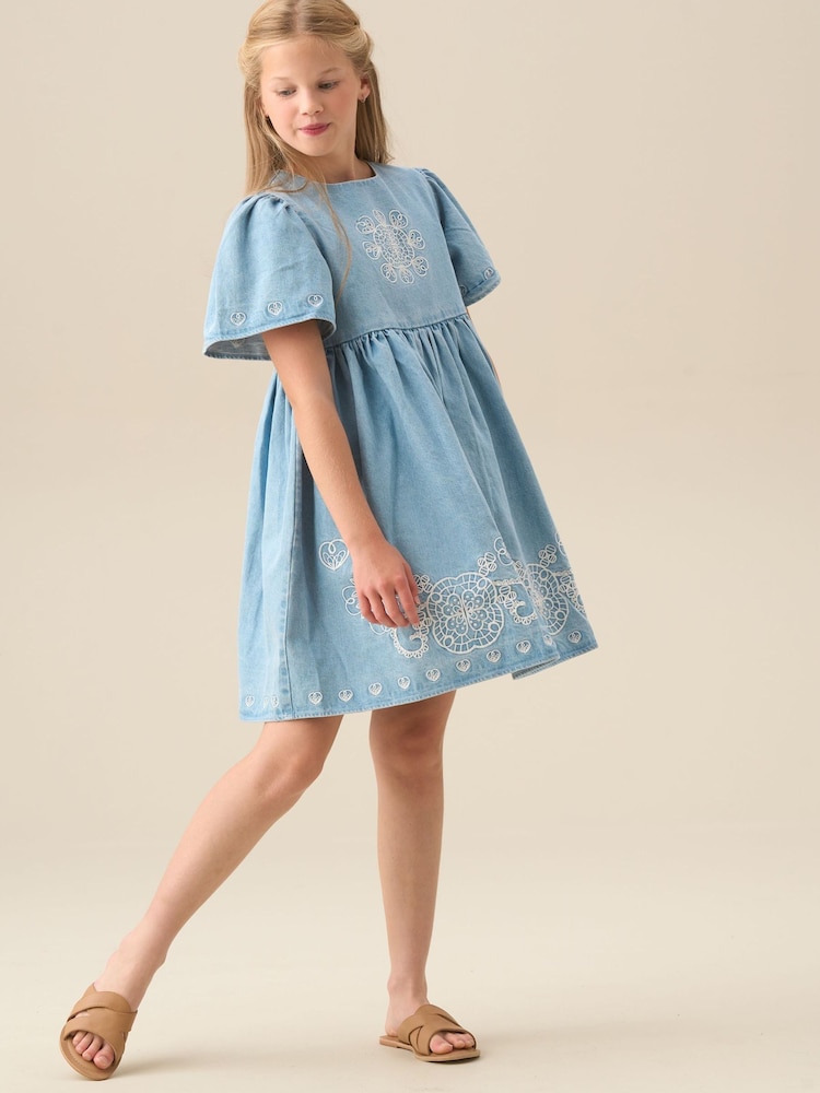 Buy Angel & Rocket Blue Reyna Ivory Embroidered Swing Dress from Next ...