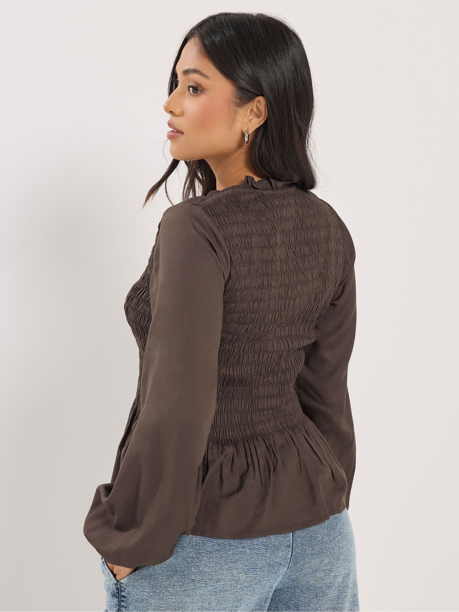 Buy PixieGirl Petite Brown Shirred Long Sleeve Shirt from Next Ireland