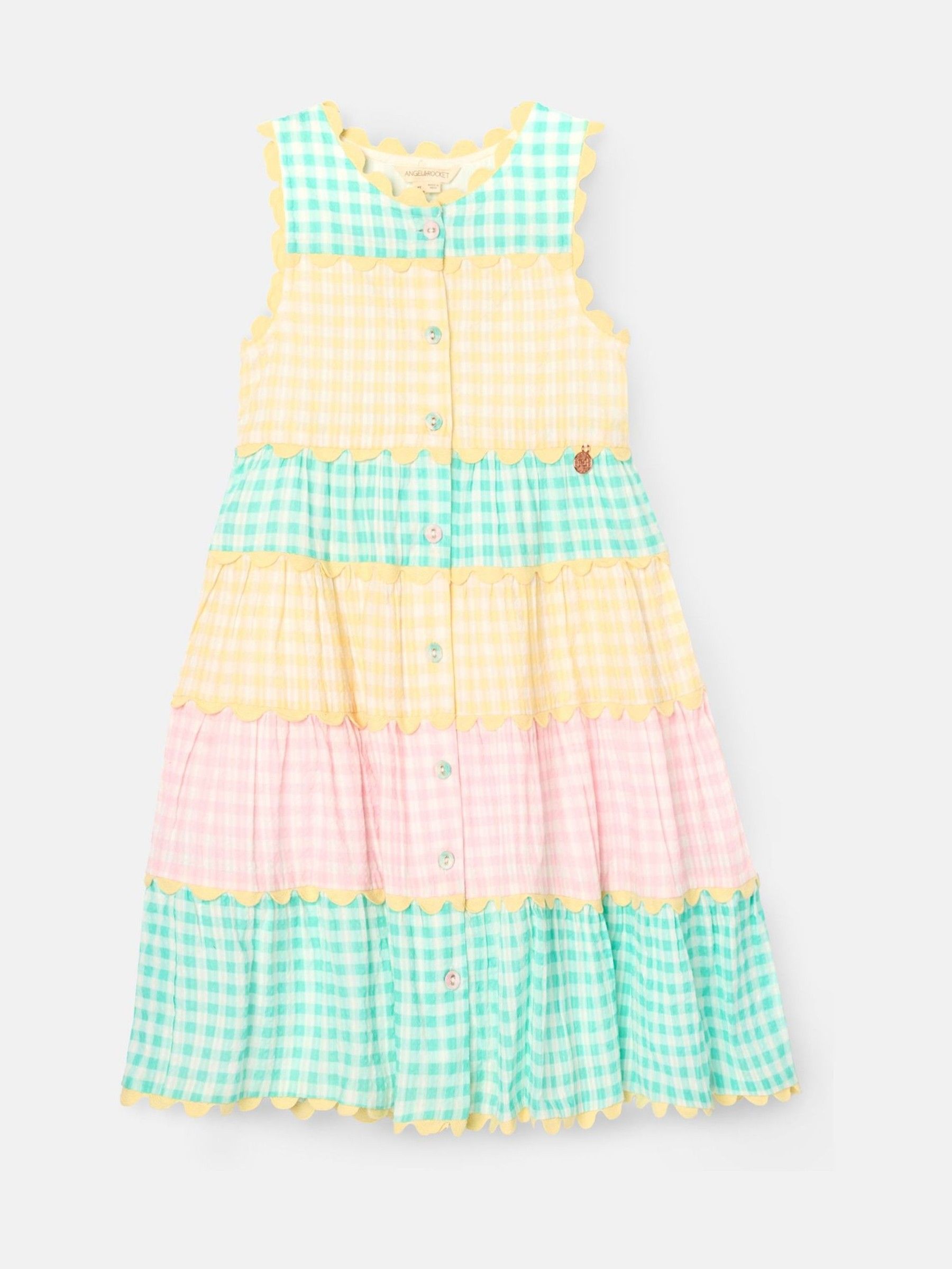 Buy Angel & Rocket Yellow Ginny Pastel Gingham Bow Waist Dress from ...