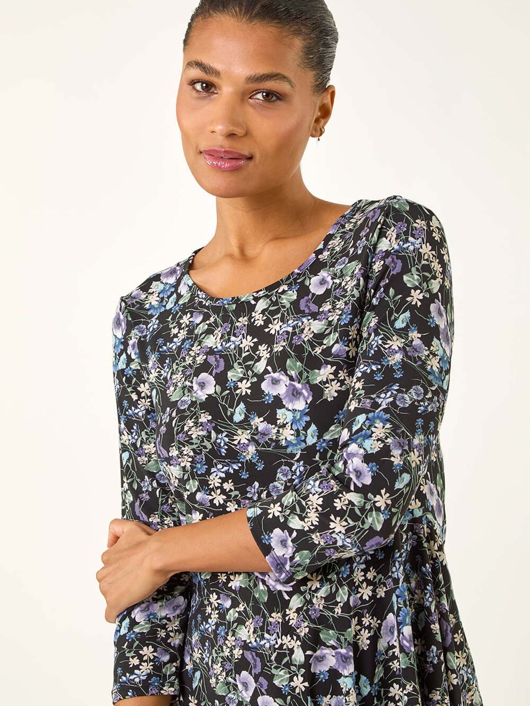 Buy Roman Purple Floral Print Asymmetric Stretch Top from the Next UK ...