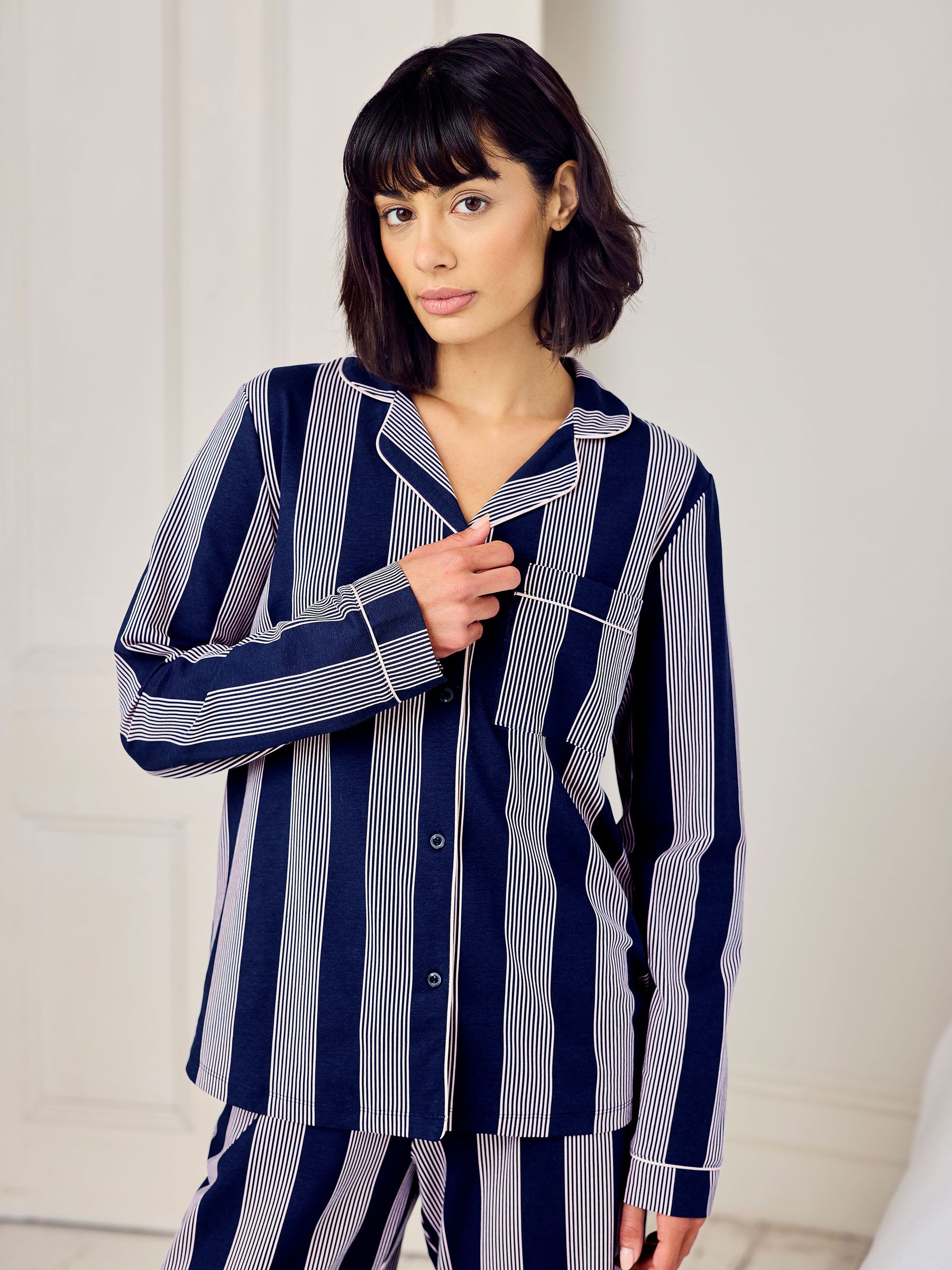 Buy Chelsea Peers Cotton Stripe Button Up Pyjamas Set from Next Netherlands