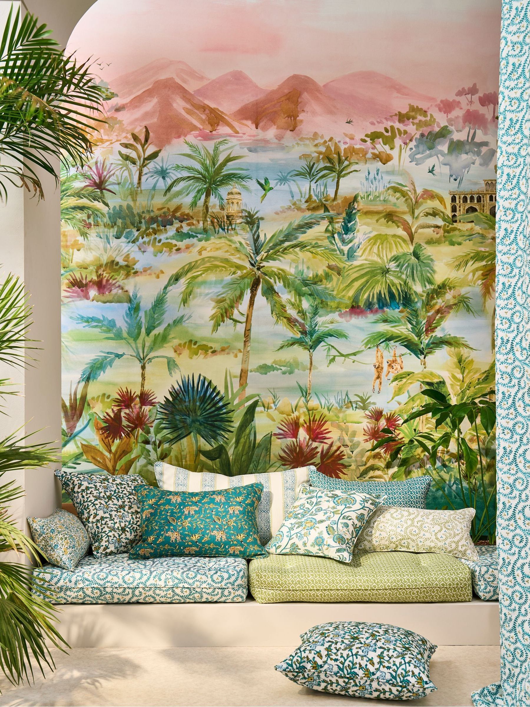 Buy Clarke and Clarke Teal Kerala Indira 13.5 x 6.85M Mural ...