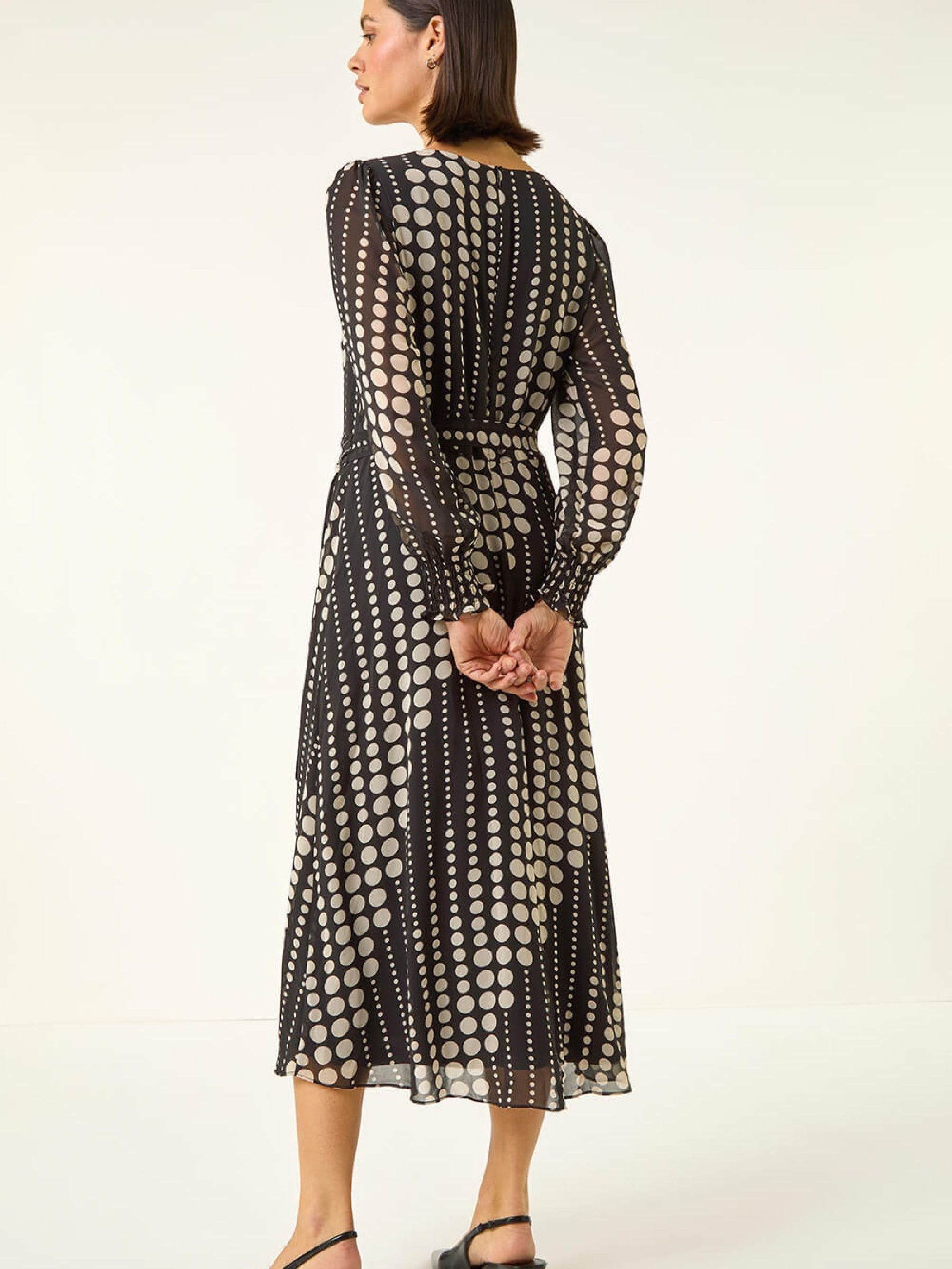 Buy Roman Black Spot Print Shirred Midi Dress from the Next UK online shop