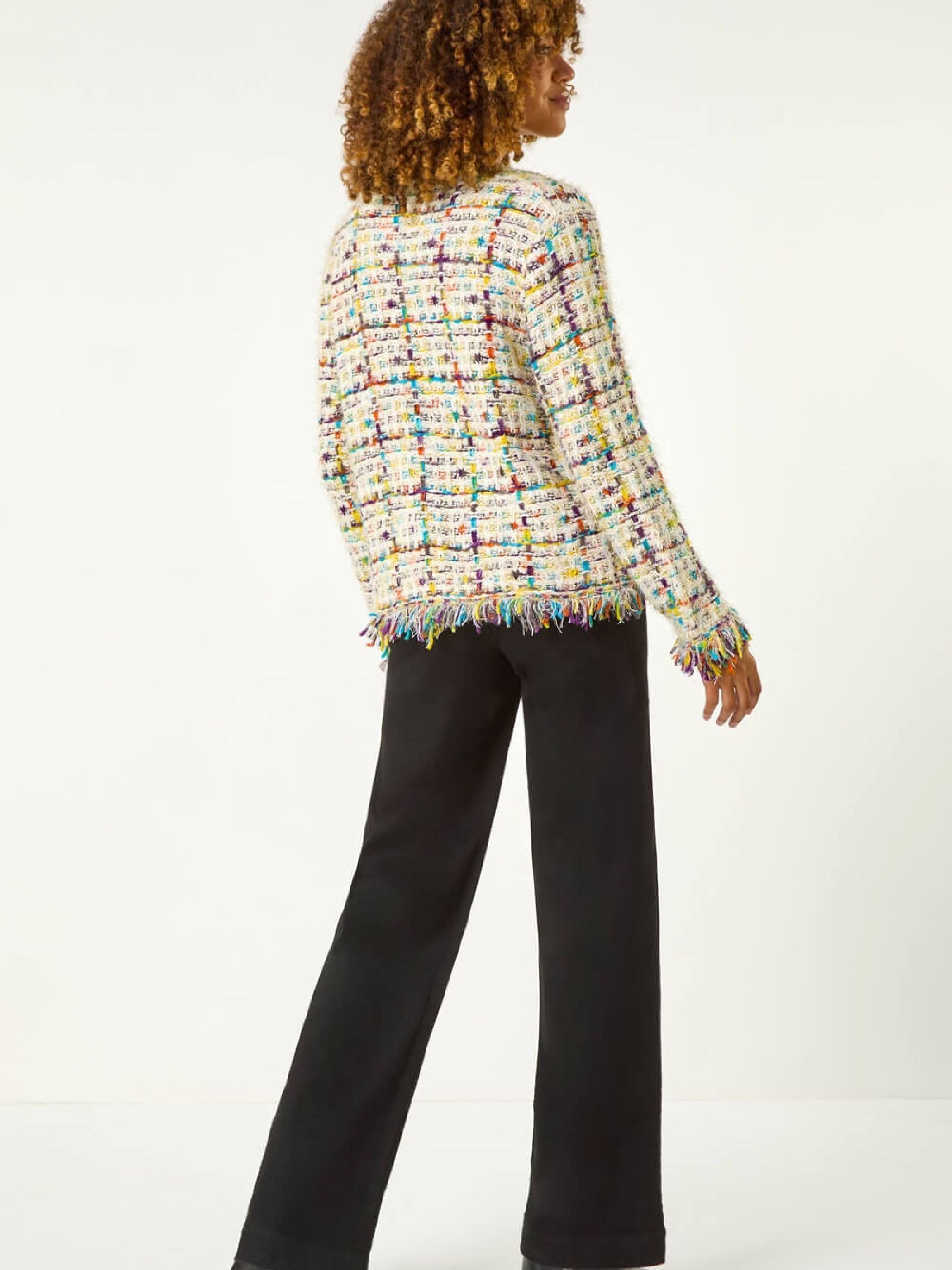 Buy Roman White Textured Fringe Knit Cardigan from the Next UK online shop