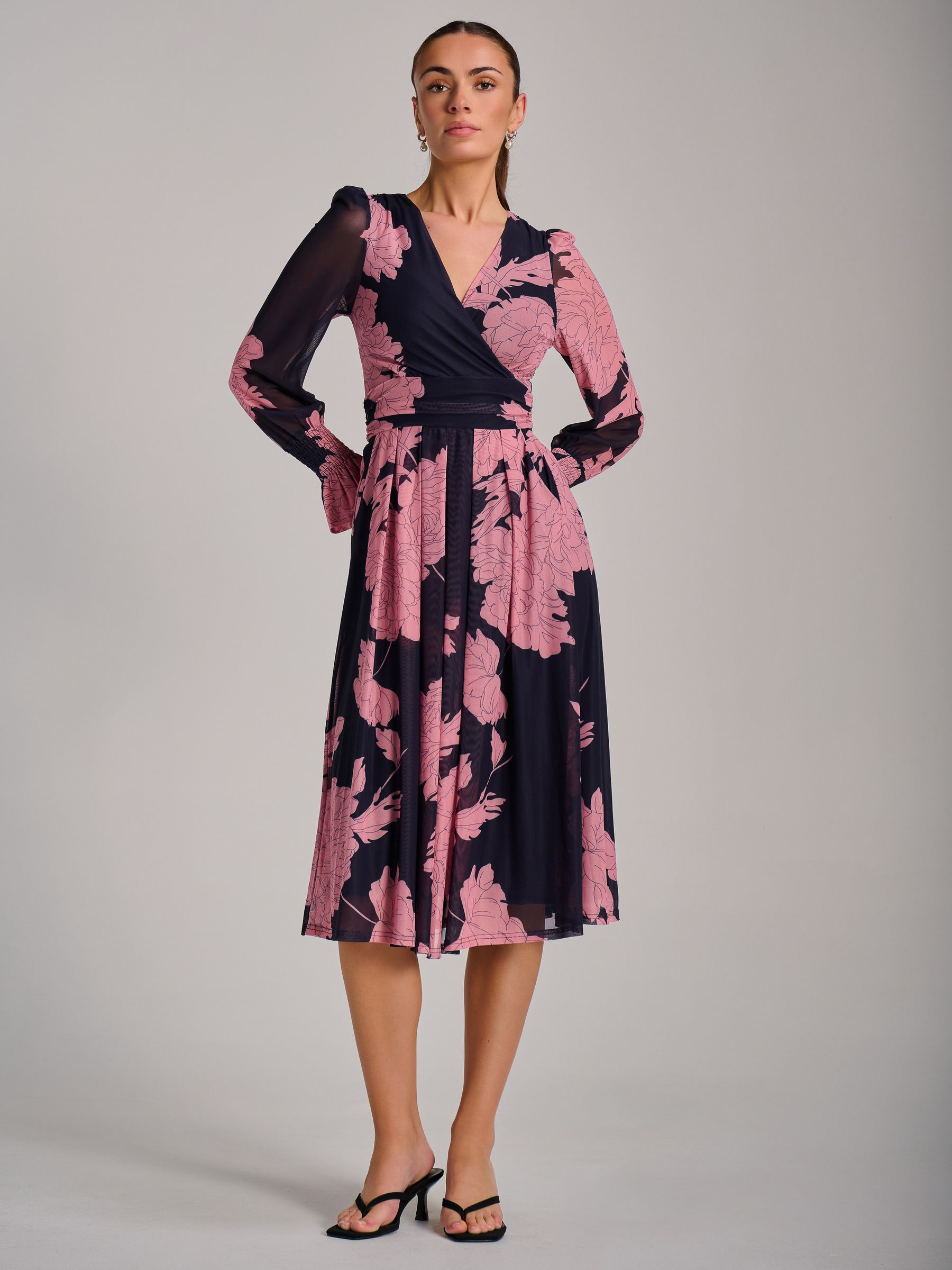 Buy Jolie Moi Pink Long Sleeve Printed Mesh Midi Dress from the Next UK ...