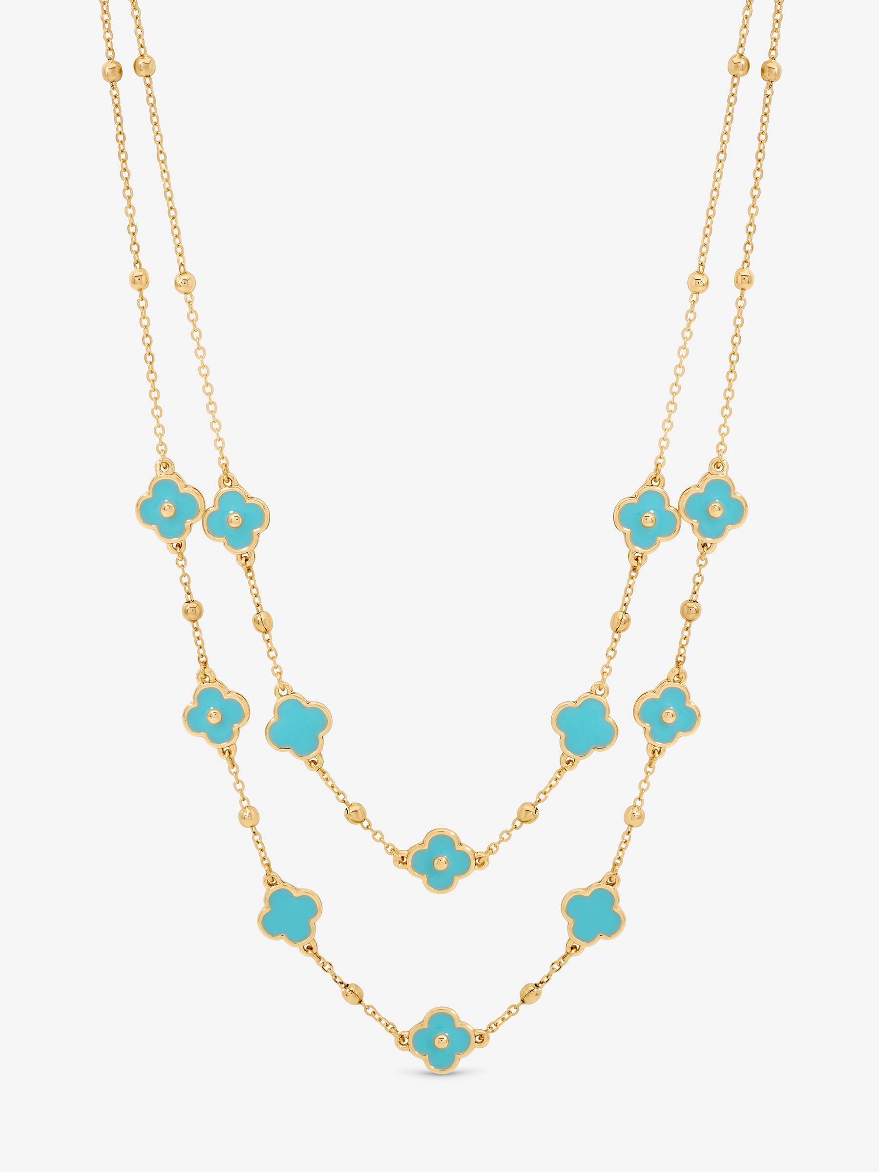 Buy Mood Turquoise Blue Gold Tone Clover Multi Row Necklace from the ...