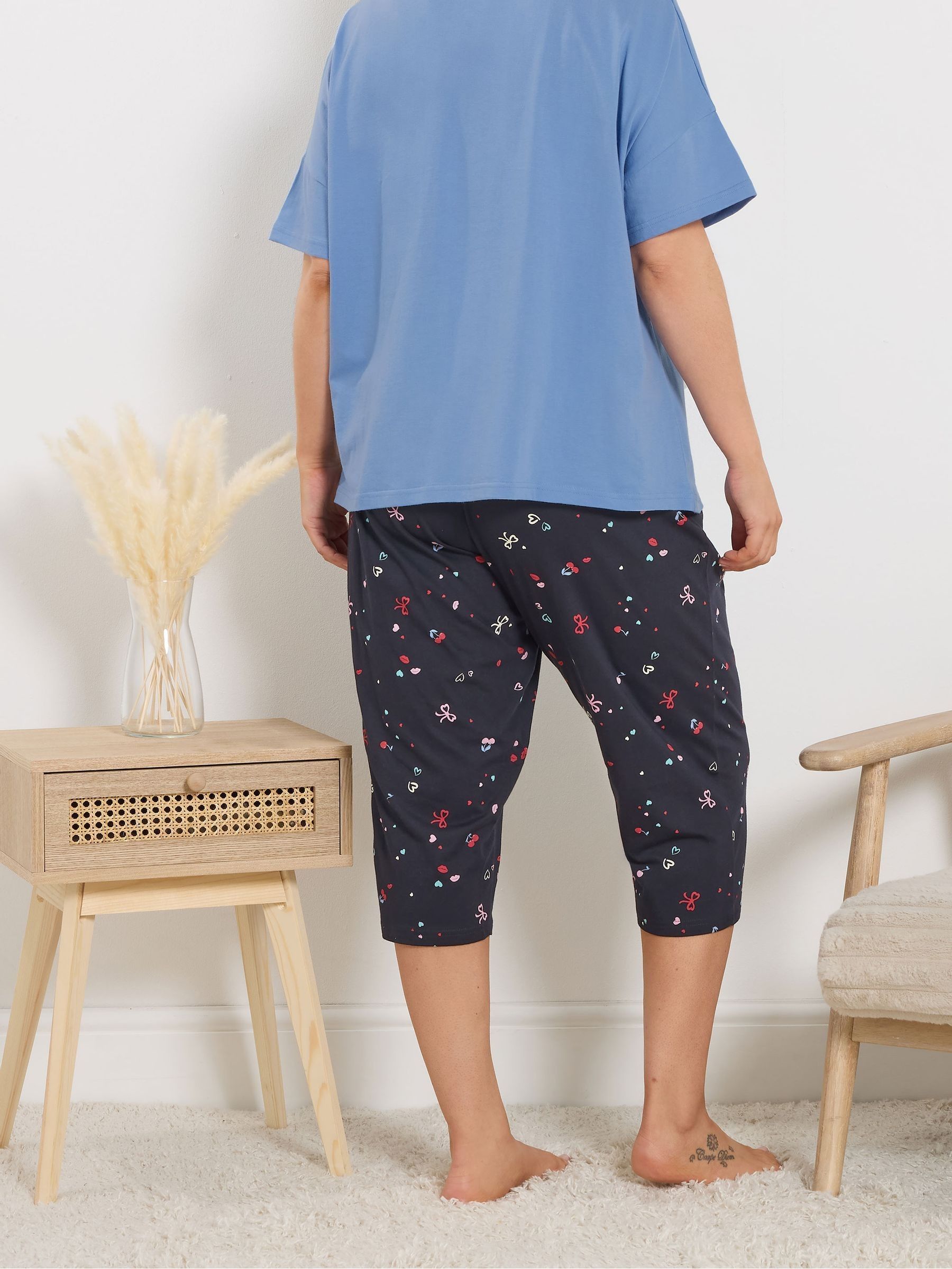 Buy Yours Curve Blue Cherry Bows Cropped Pyjama Bottoms from the Next ...