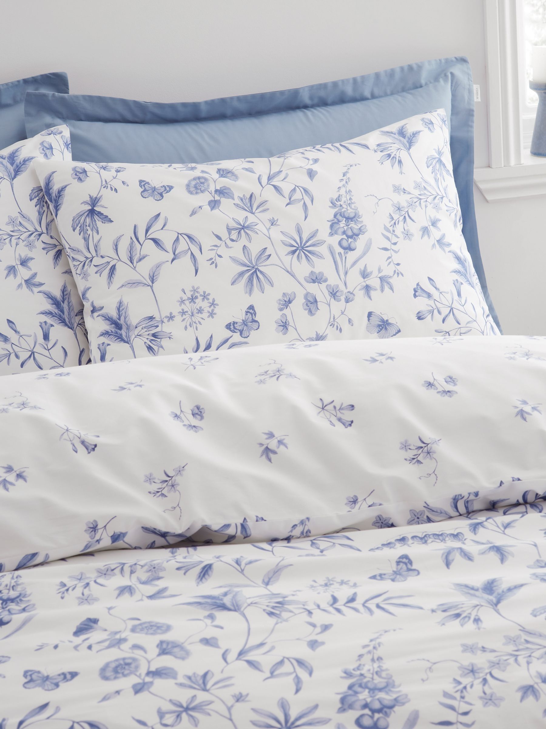 Buy Bianca Blue Thea Floral Cotton Reversible Duvet Cover Set from the ...