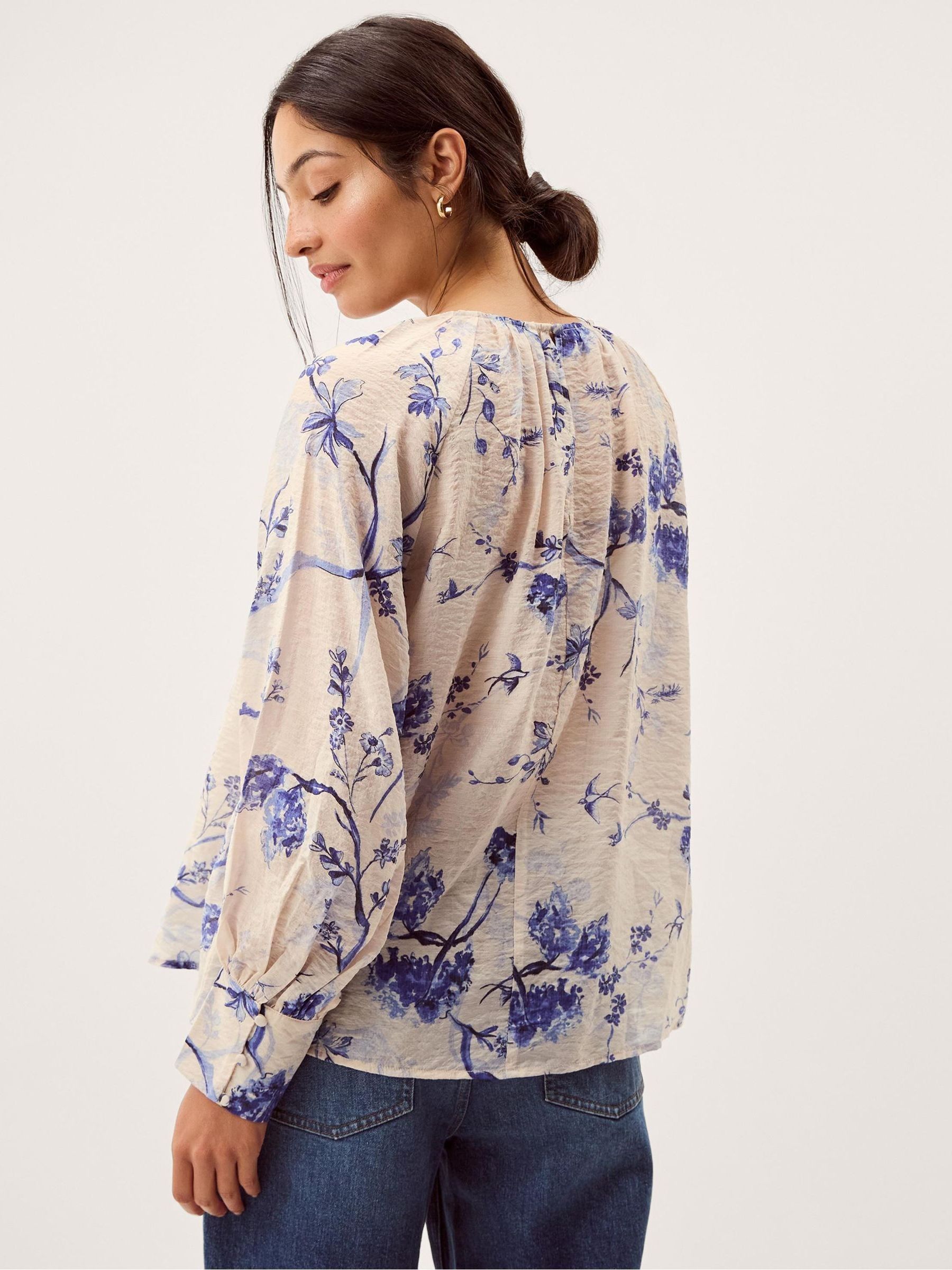Buy Monsoon Light Pink & Blue Jada Floral Print Long Sleeve Blouse from ...