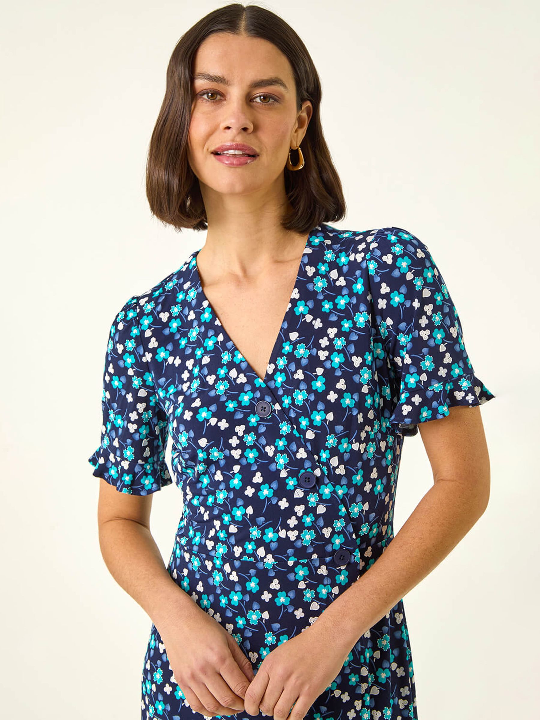 Buy Roman Blue Floral Side Button Dress from the Next UK online shop