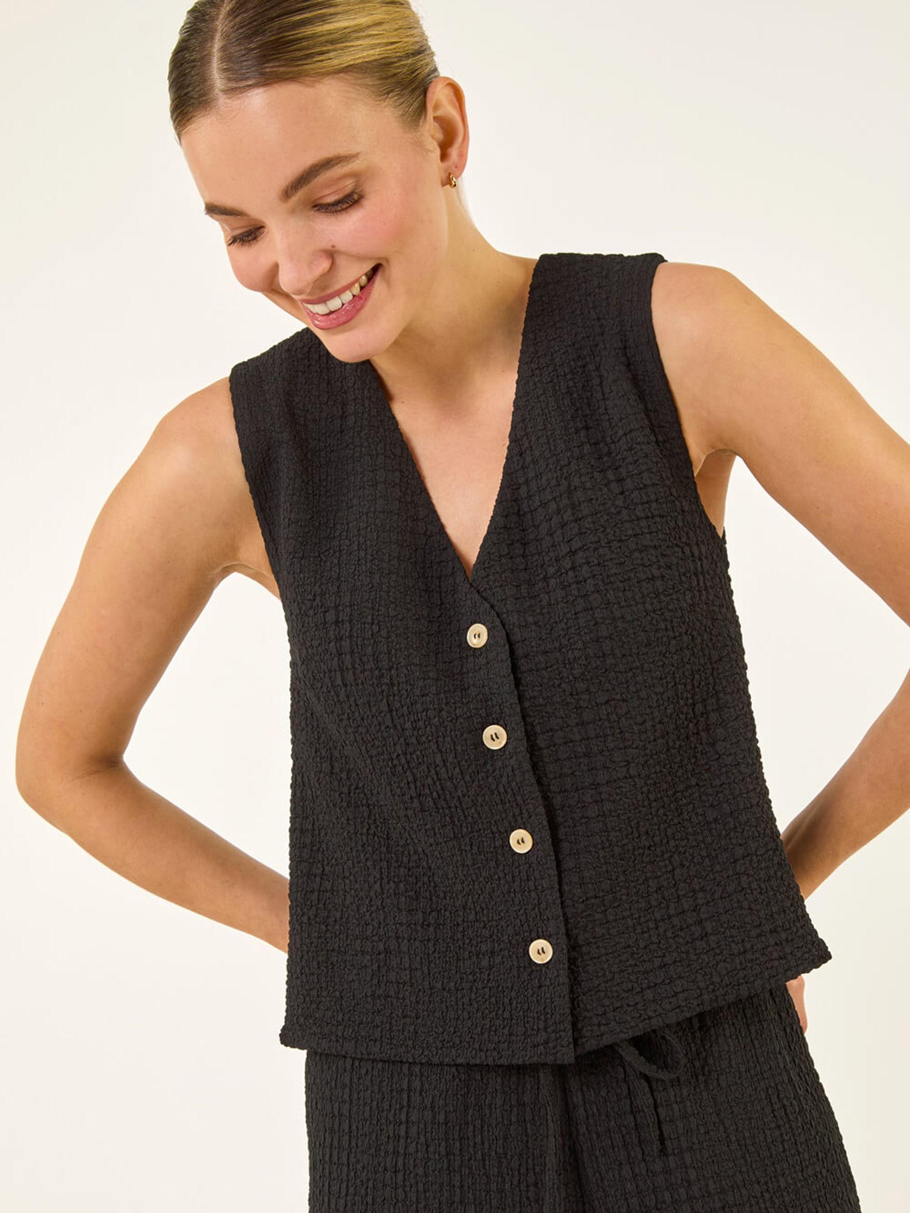 Buy Roman Black Crinkle Textured Waist Coat from the Next UK online shop