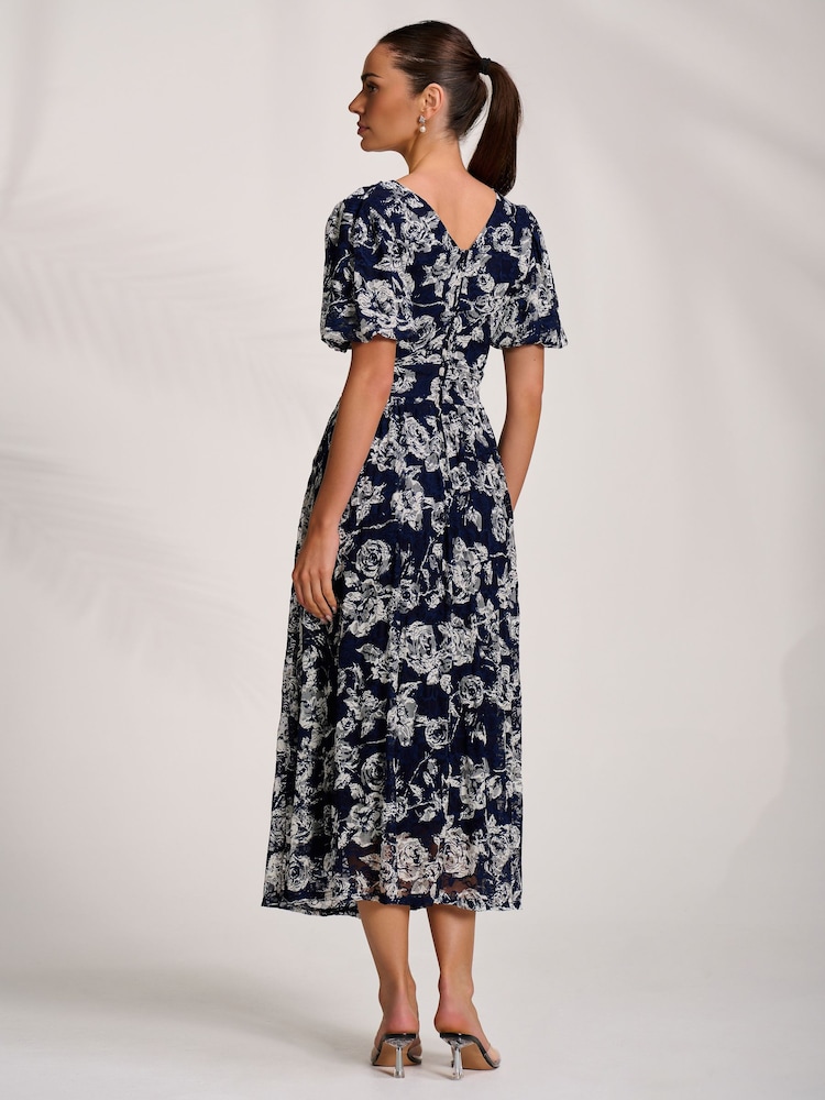 Buy Jolie Moi Blue Puff Sleeve Printed Lace Maxi Dress from Next Ireland