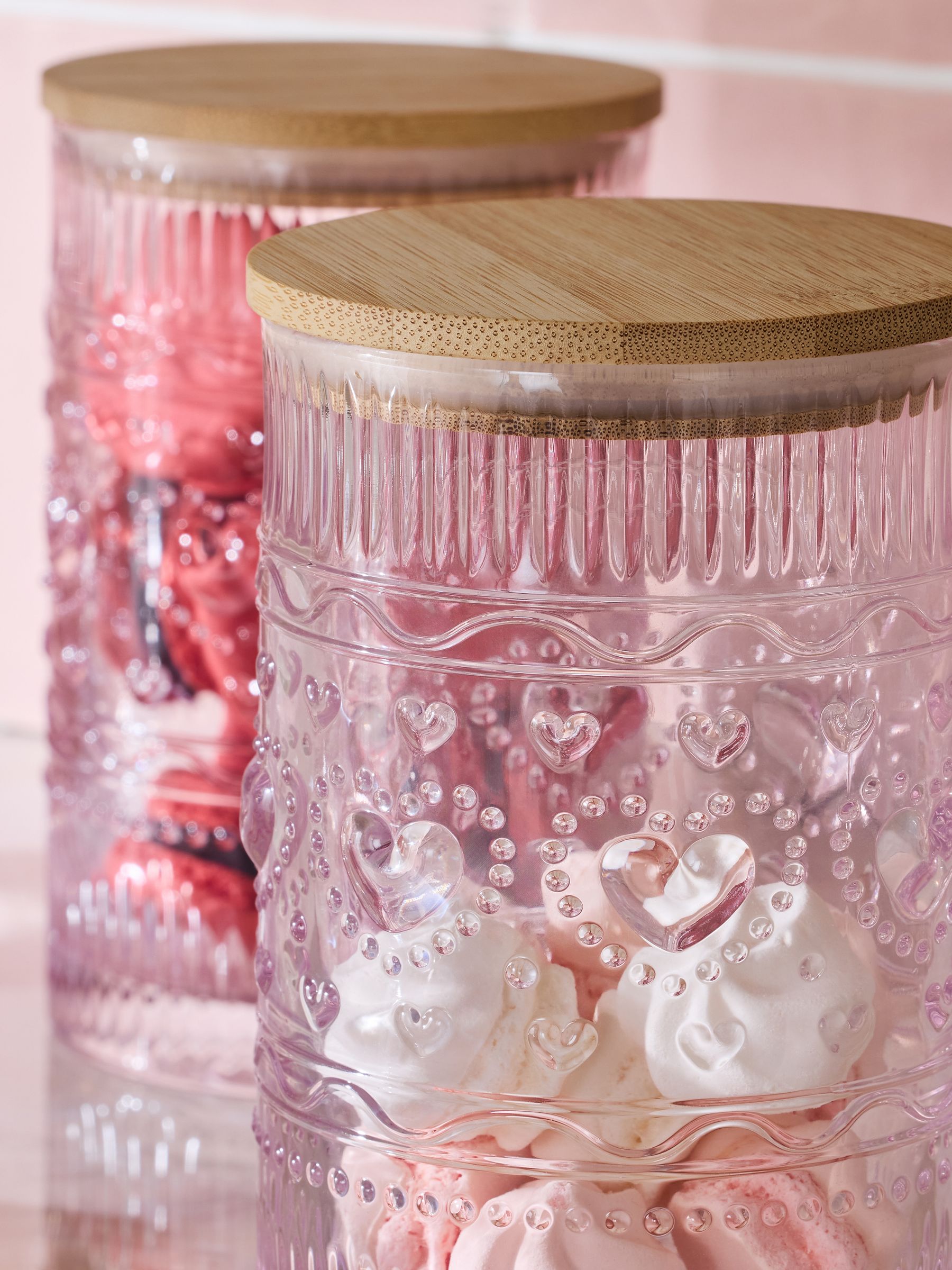 Buy Set of 3 Pink Pressed Glass Heart Storage Jars from the Next UK ...