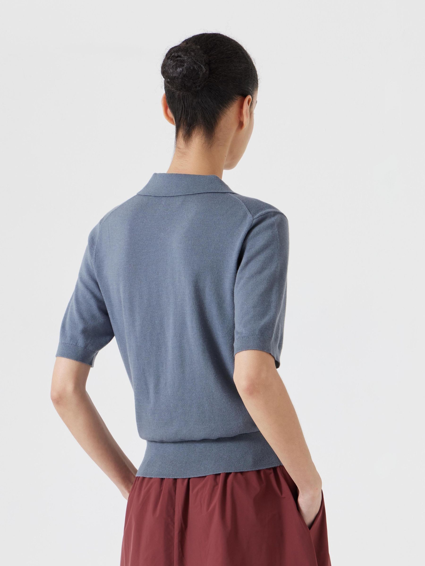 Buy Hush Blue Fine Knit Short Sleeve Polo Top from the Next UK online shop