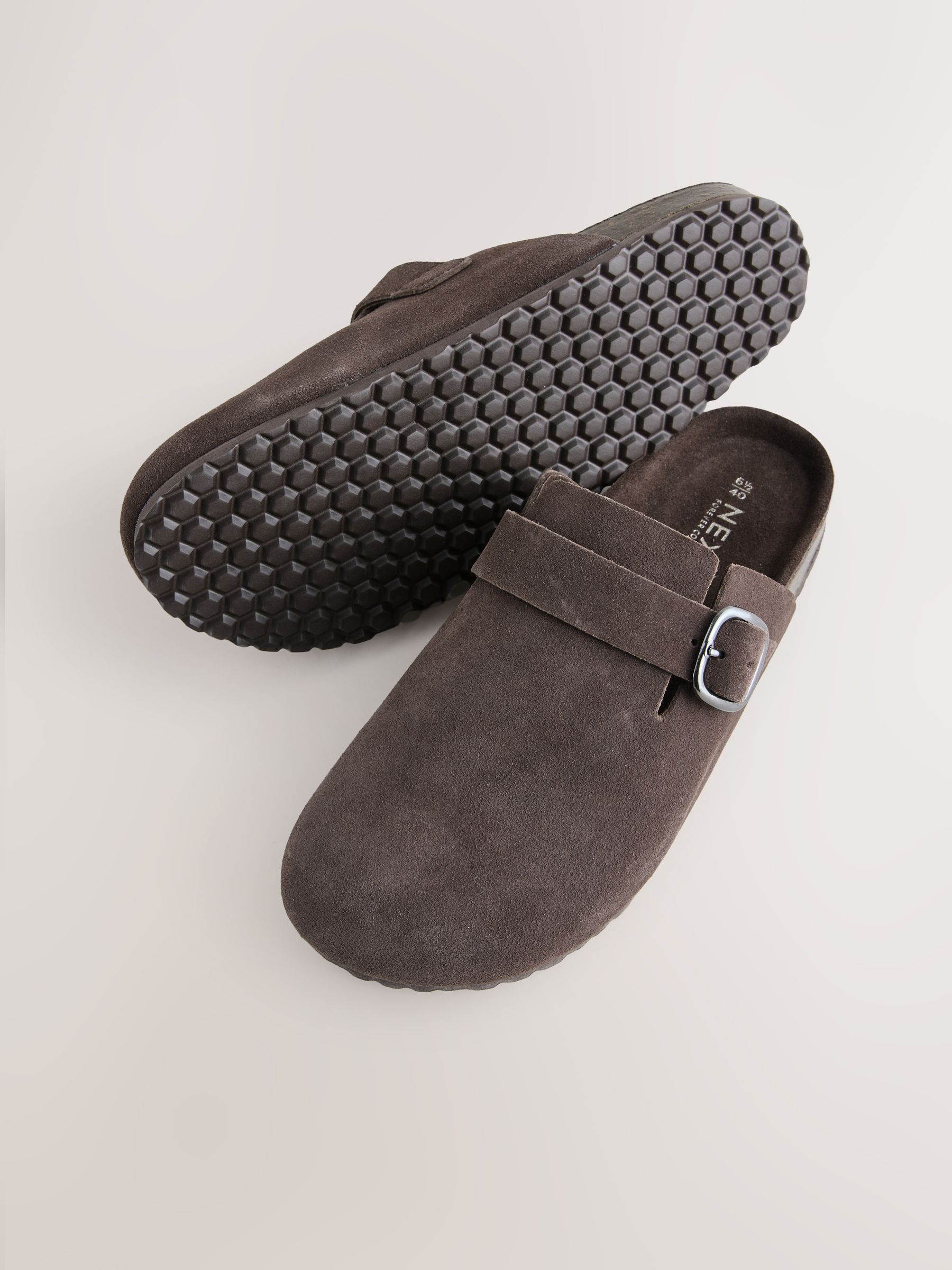 Buy Chocolate Brown Standard Fit Leather Footbed Clogs from the Next UK ...