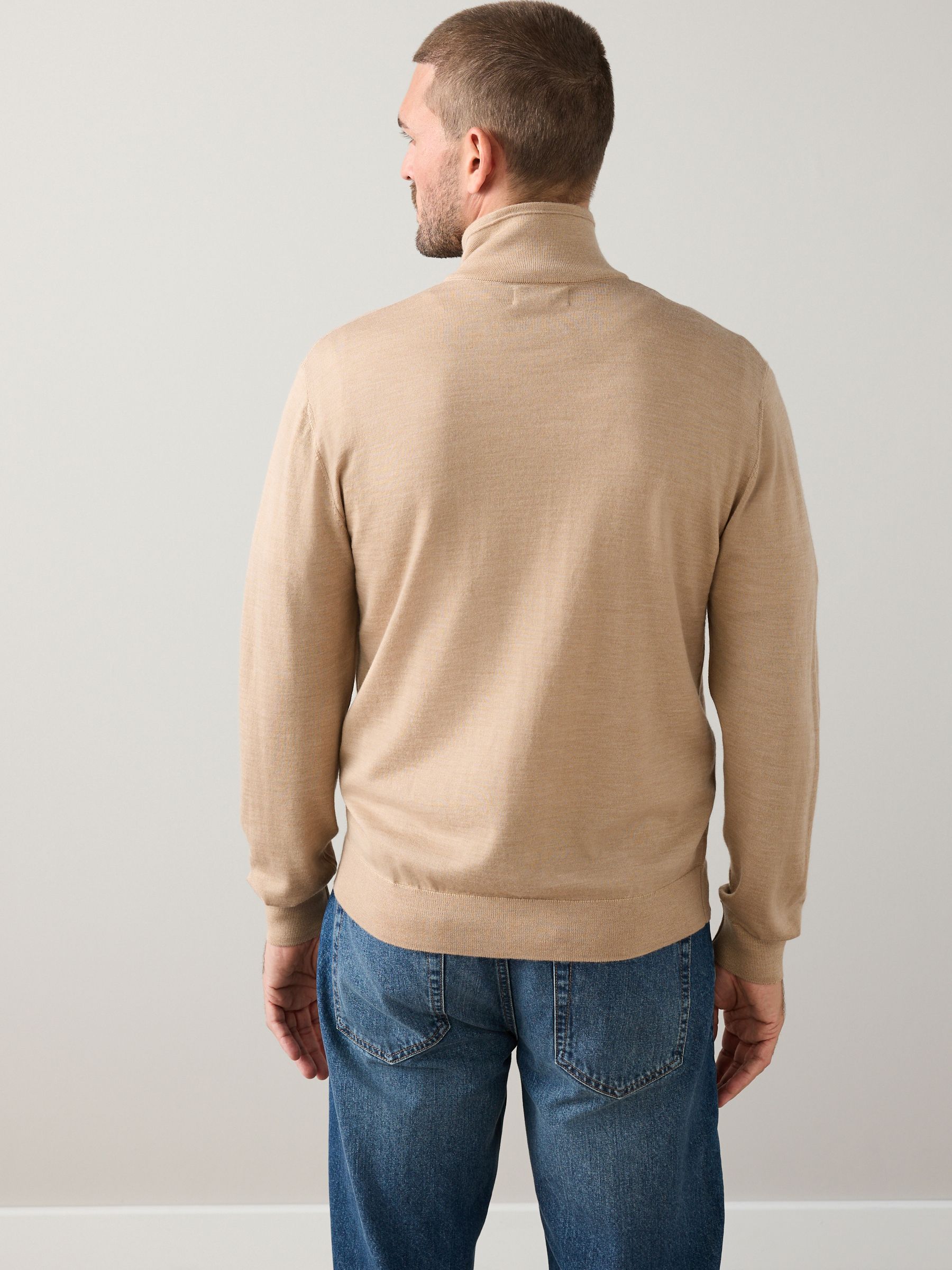 Buy Neutral Regular Fit Signature 100% Merino Wool Light Weight Zip ...