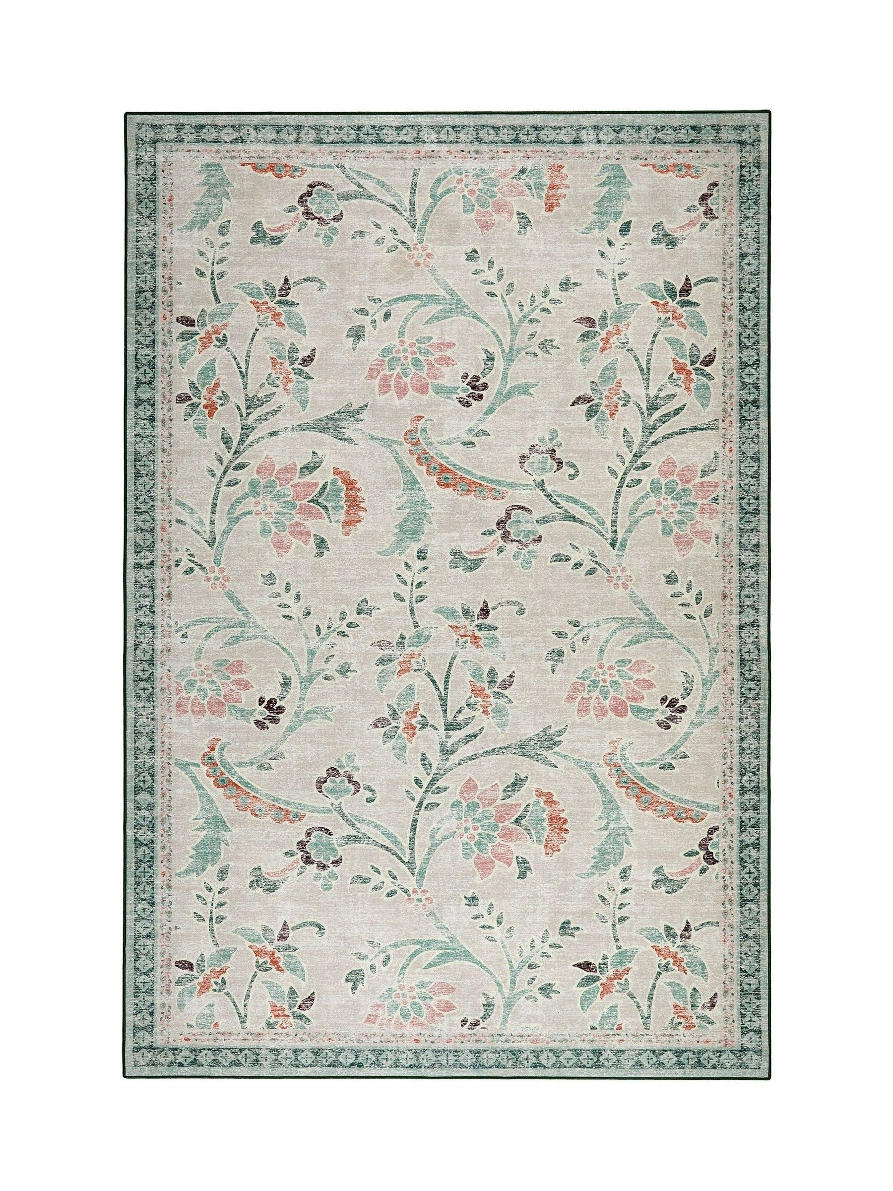 Buy Hug Rug Green Floral British Made Washable English Floral Rug from ...