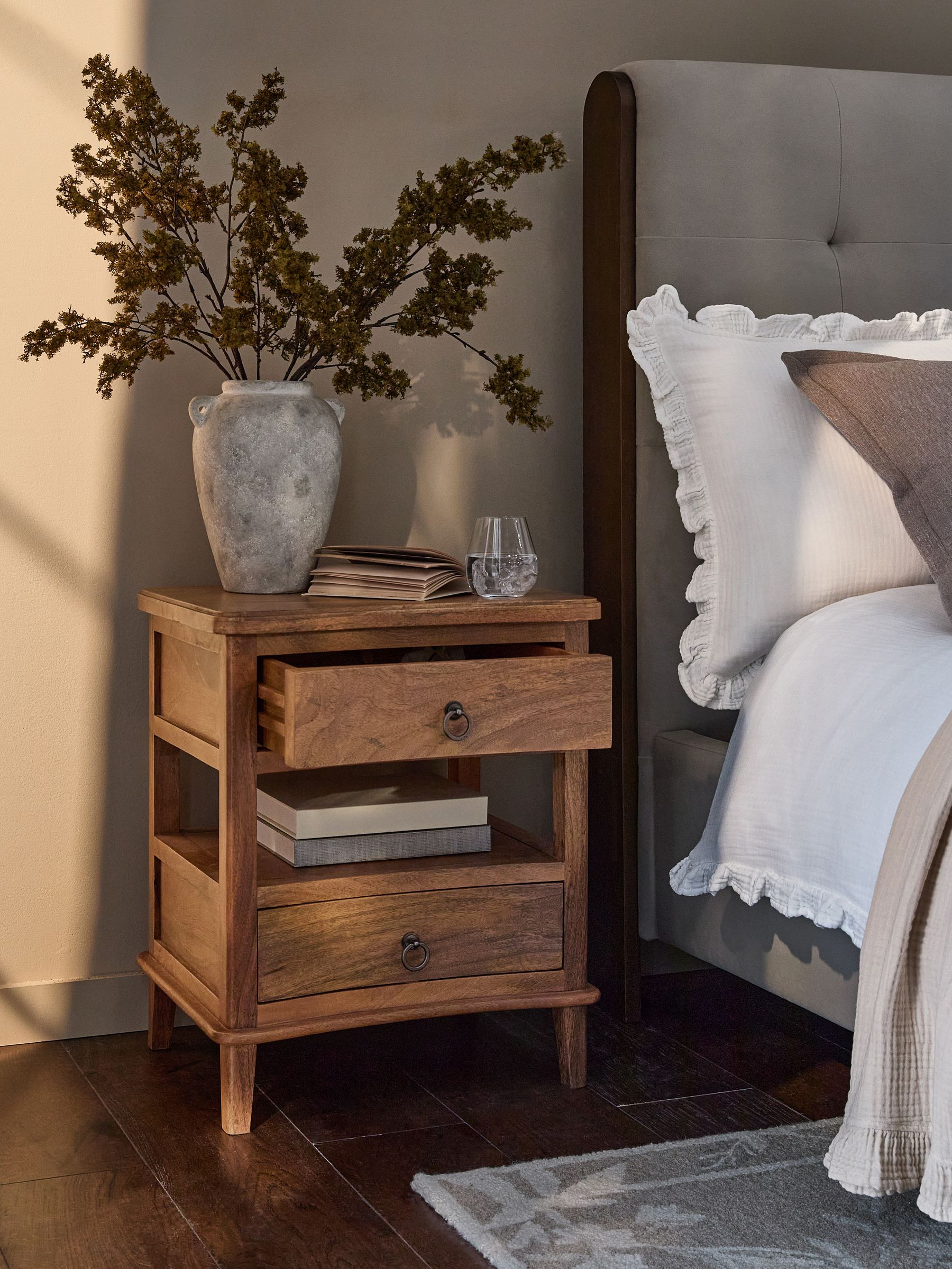 Buy Mid Natural Sadie Solid Mango Wood 2 Drawer Bedside Table from the ...