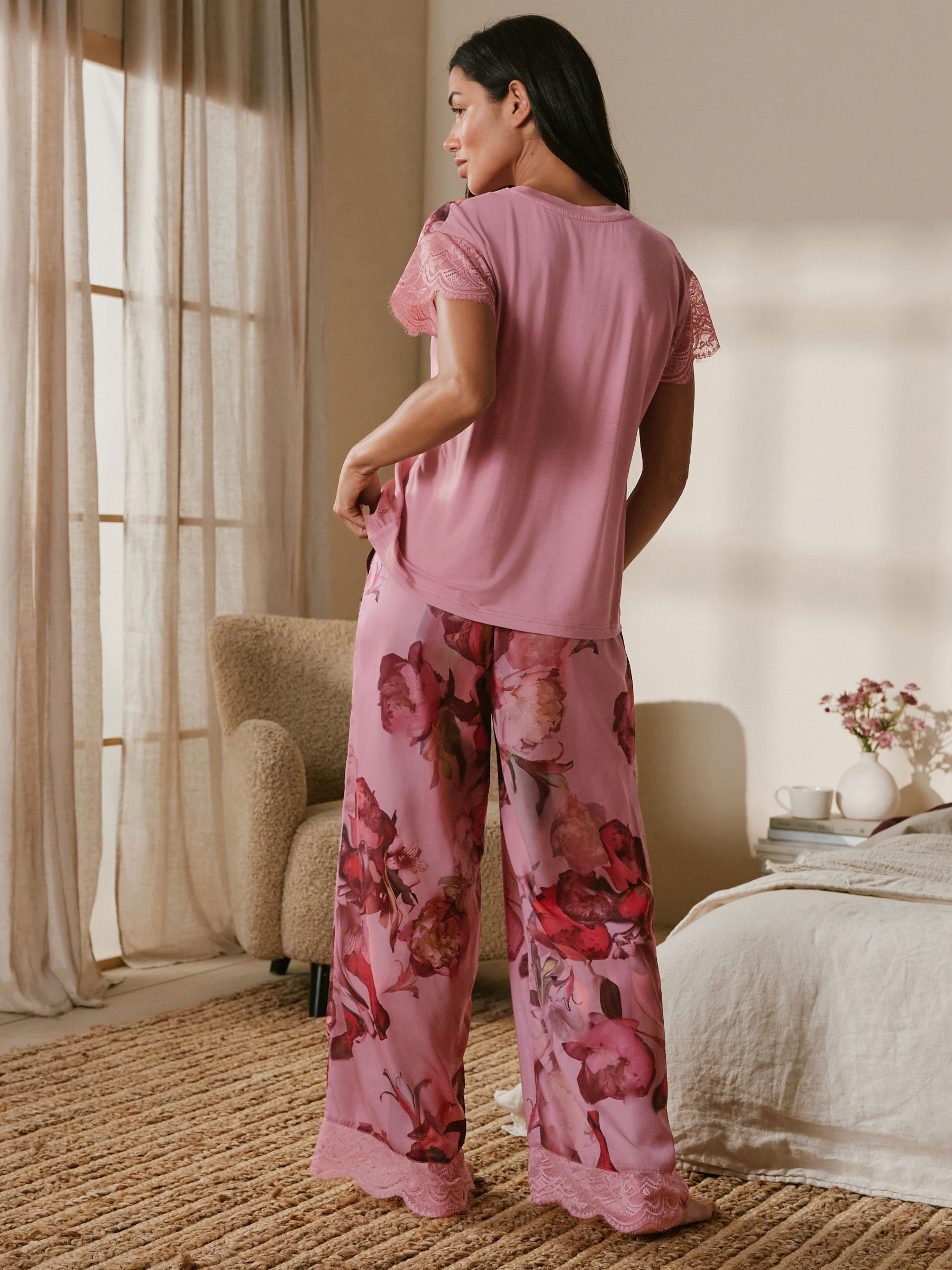 Buy B by Ted Baker Pink Floral Satin Jersey Pyjamas from the Next UK ...
