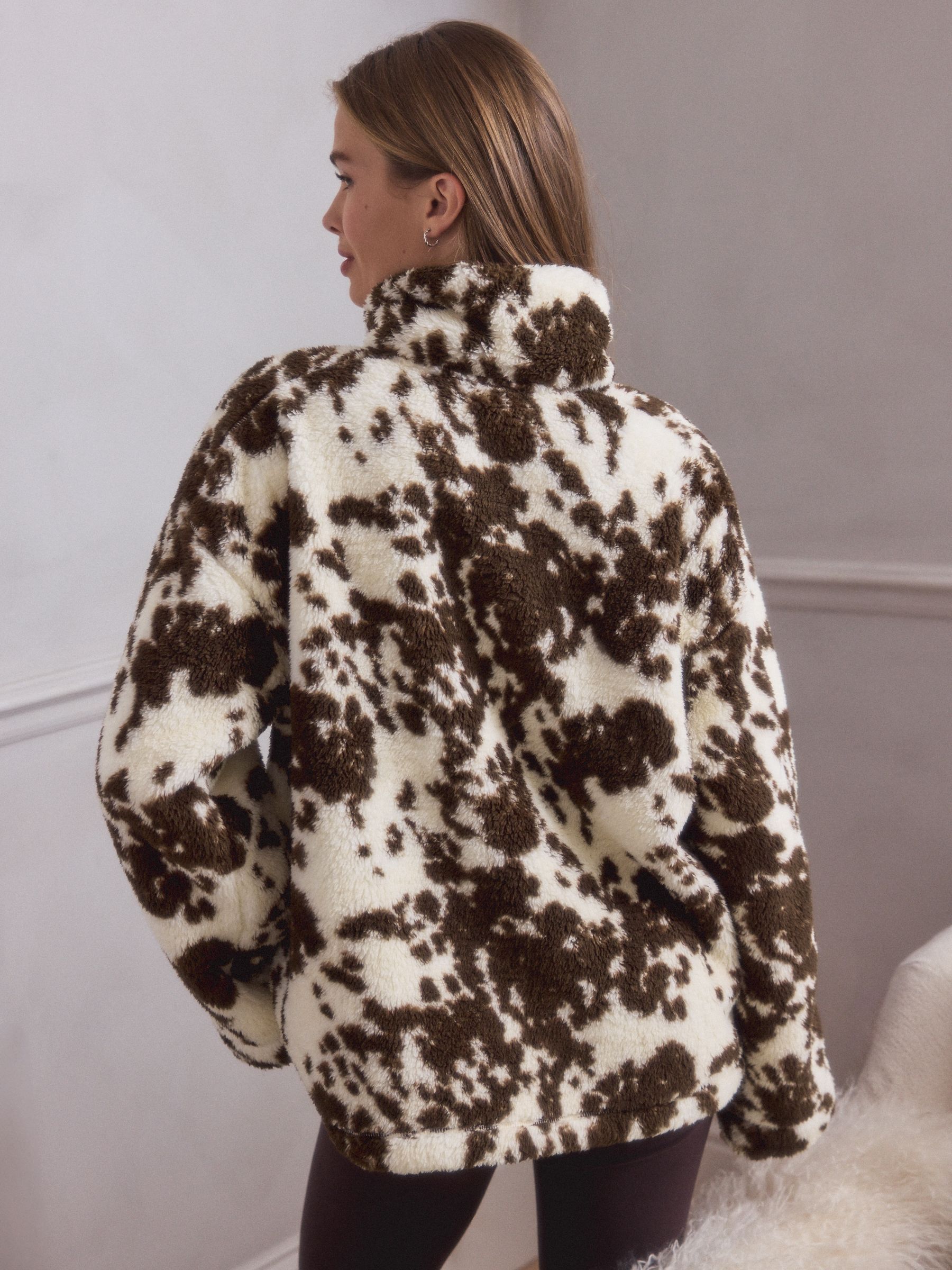 Buy Brown Cow Print Borg Half Zip Fleece from the Next UK online shop