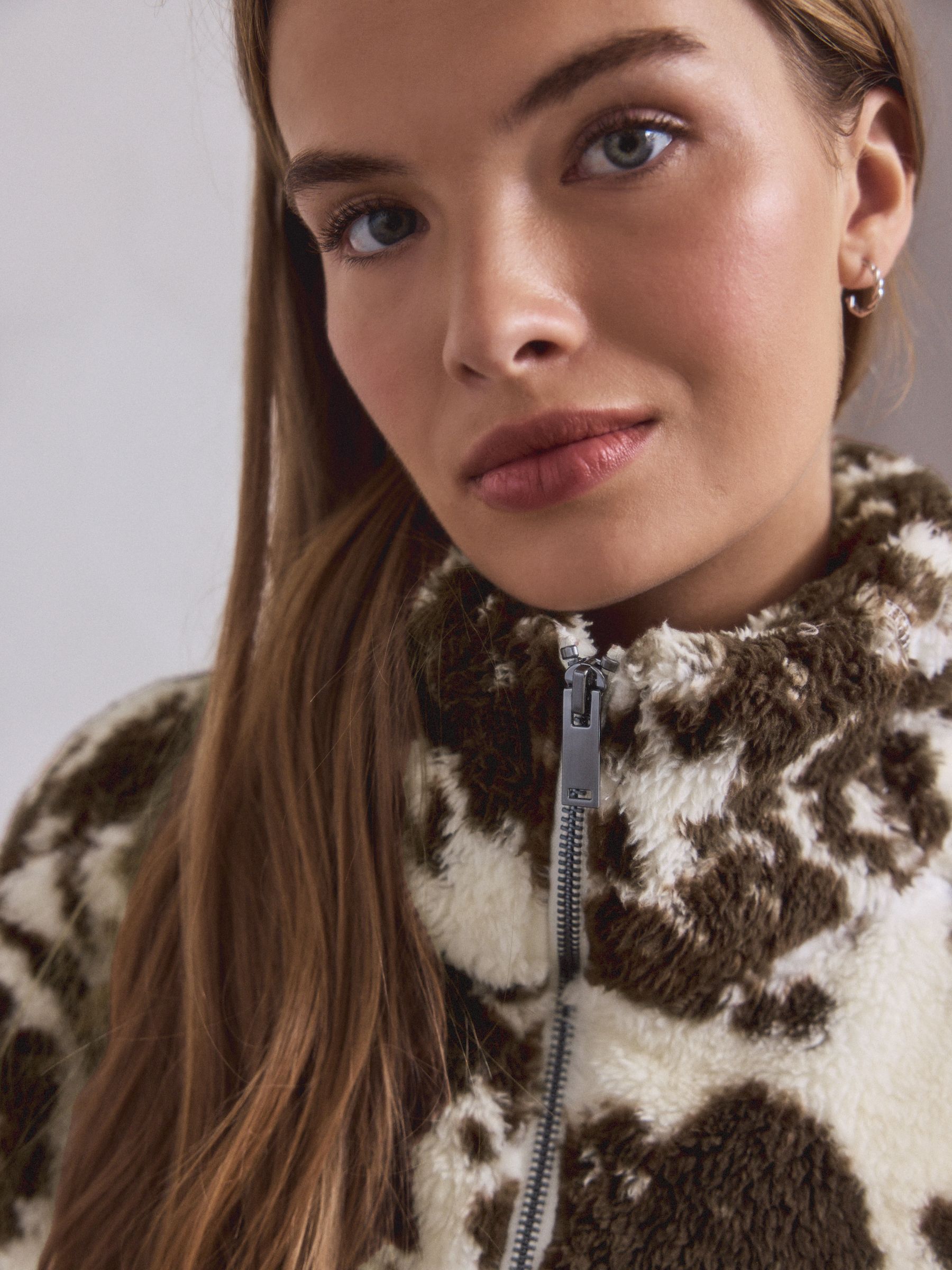 Buy Brown Cow Print Borg Half Zip Fleece from the Next UK online shop
