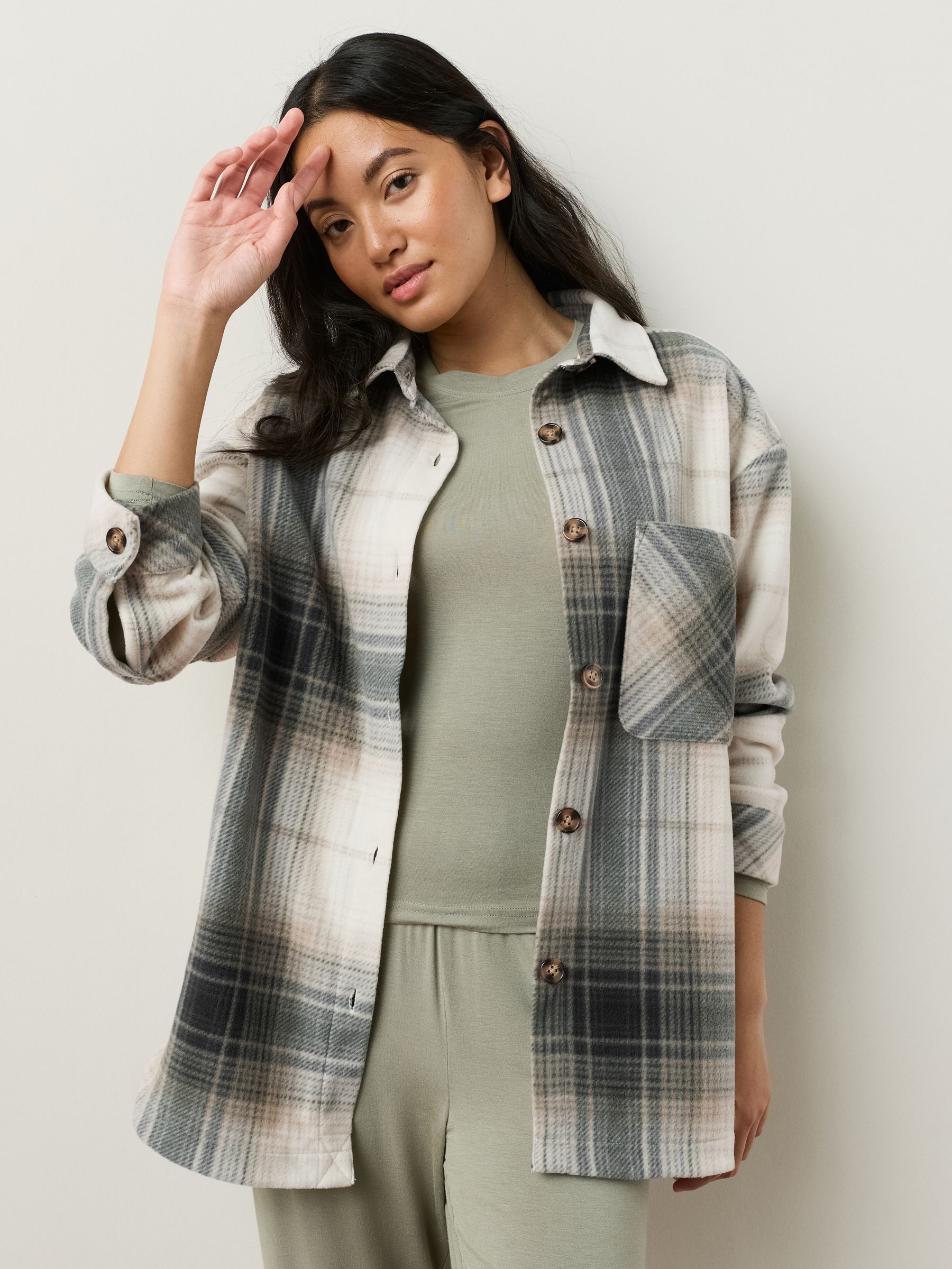 Buy Black/White Check Polar Fleece Shacket from the Next UK online shop