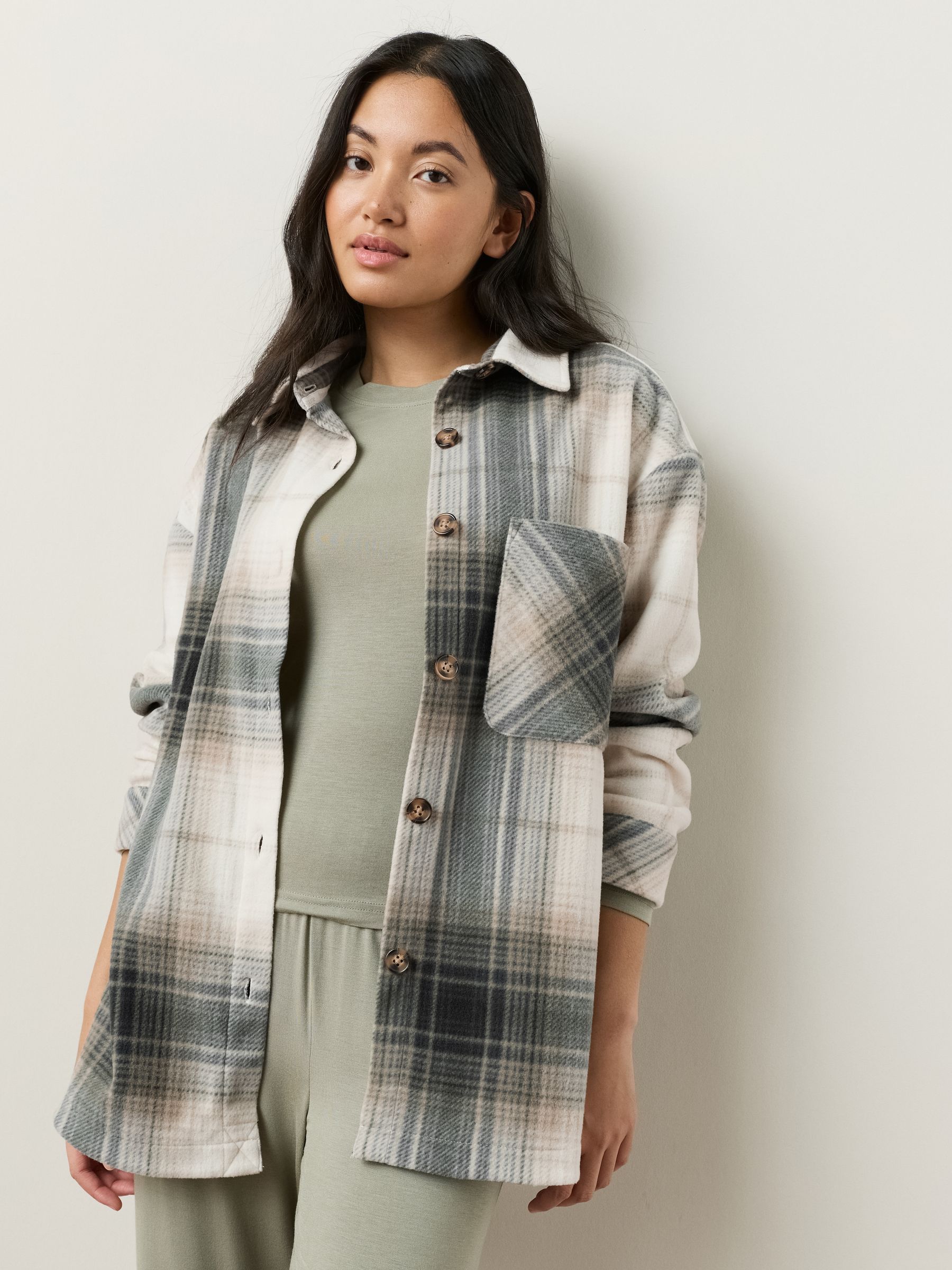 Buy Black/White Check Polar Fleece Shacket from the Next UK online shop