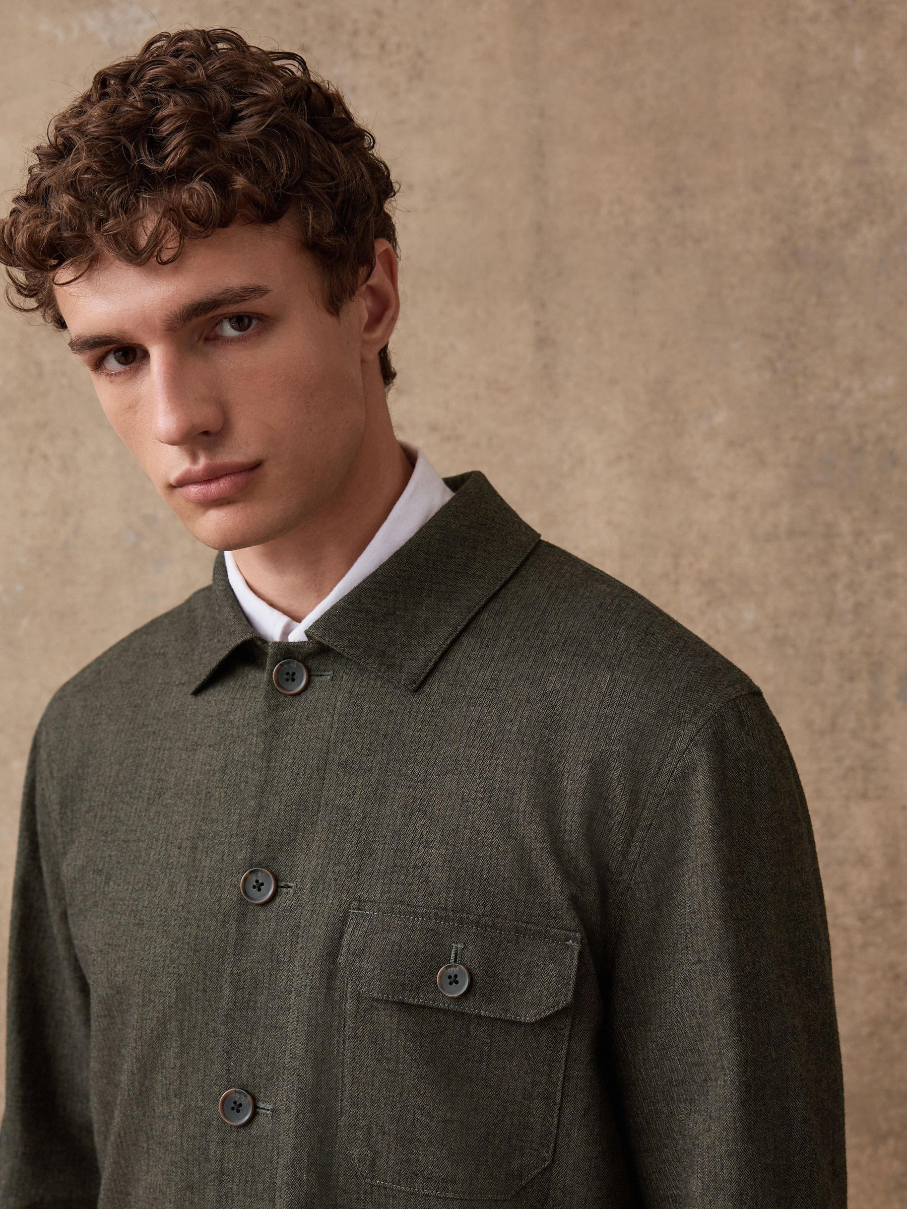 Buy Khaki Green Herringbone Smart Brushed Cotton Texture Chore Jacket ...