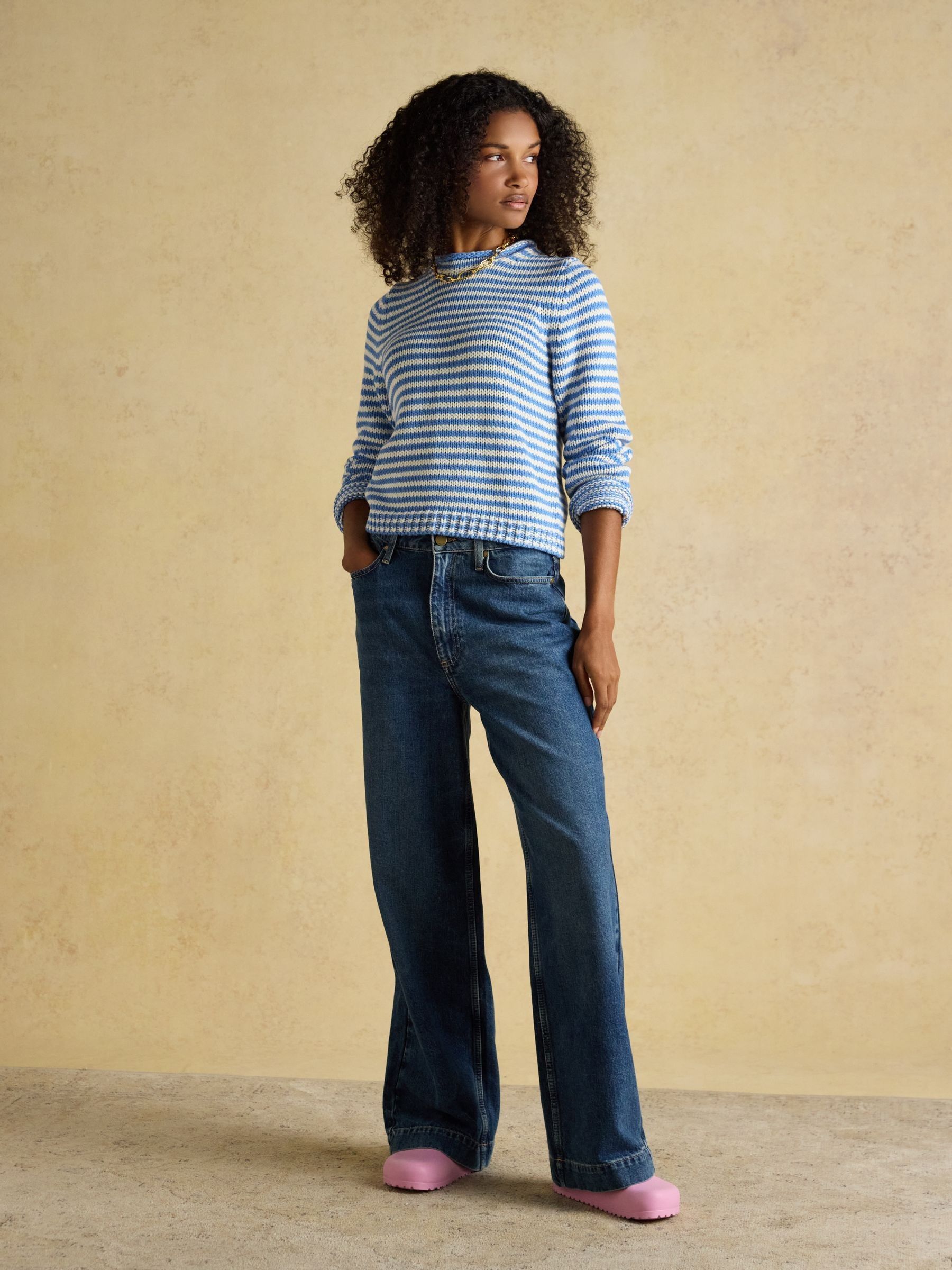 Buy Joules Blue & White Striped Cotton Knitted Crew Neck Jumper from ...