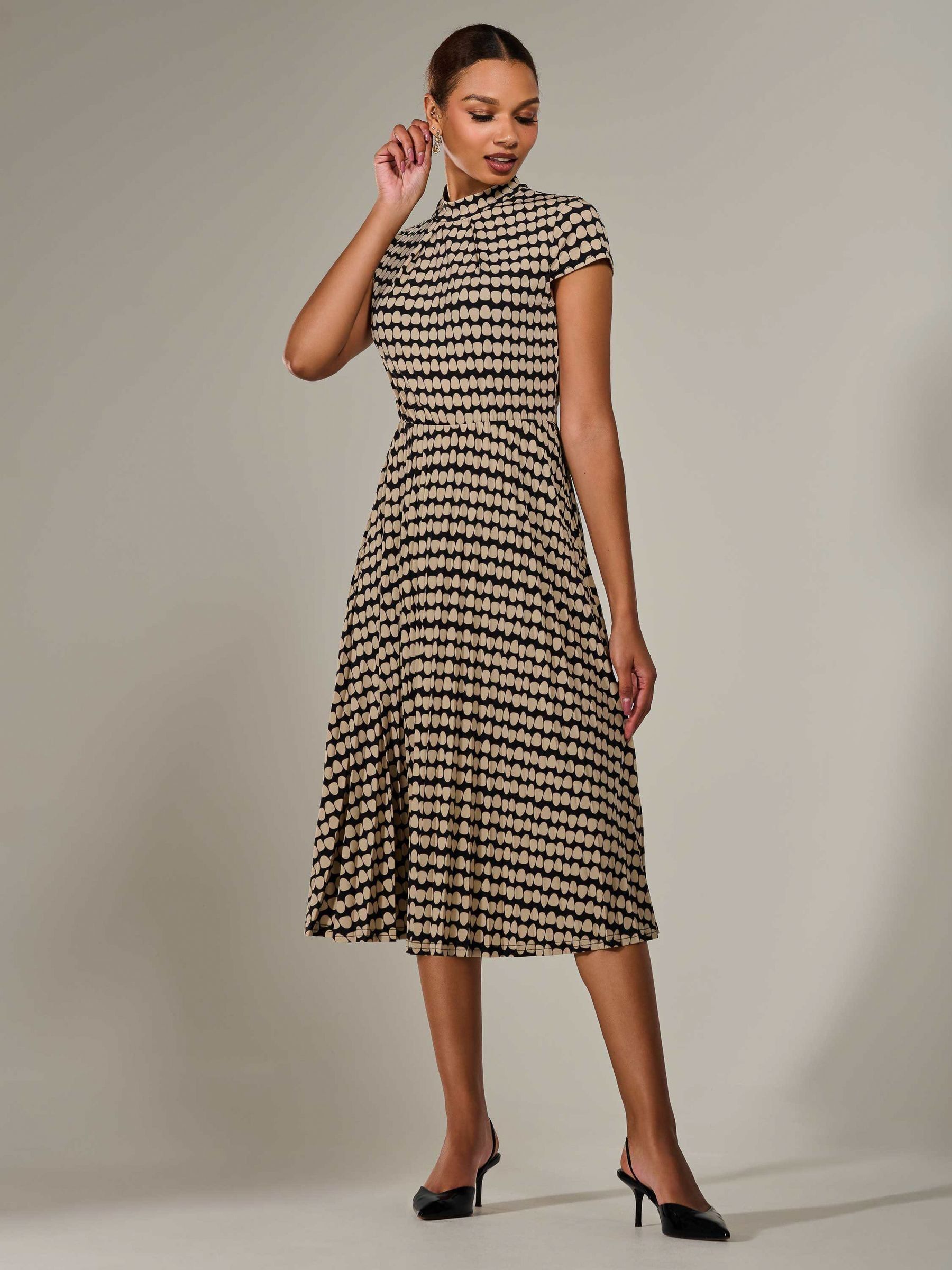 Buy Jolie Moi Black Jersey Capped Sleeve Pleated Midi Dress from the ...