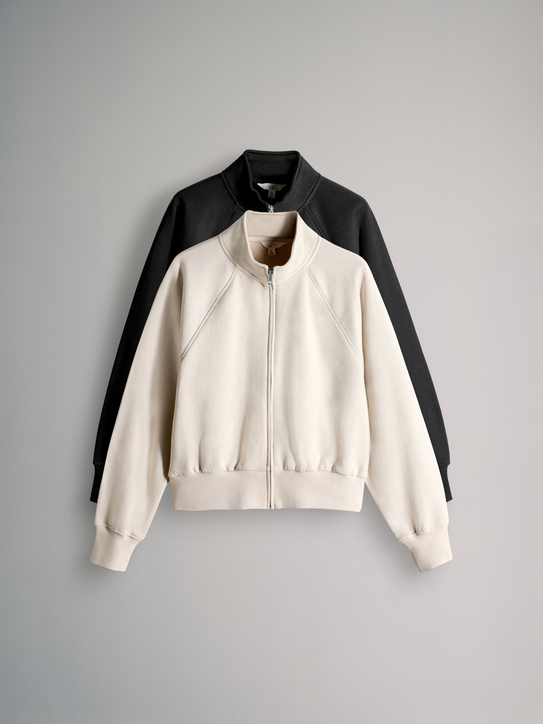 Buy The Set 2 Pack Zip Cropped Funnel Neck Jackets Black/Stone from the ...