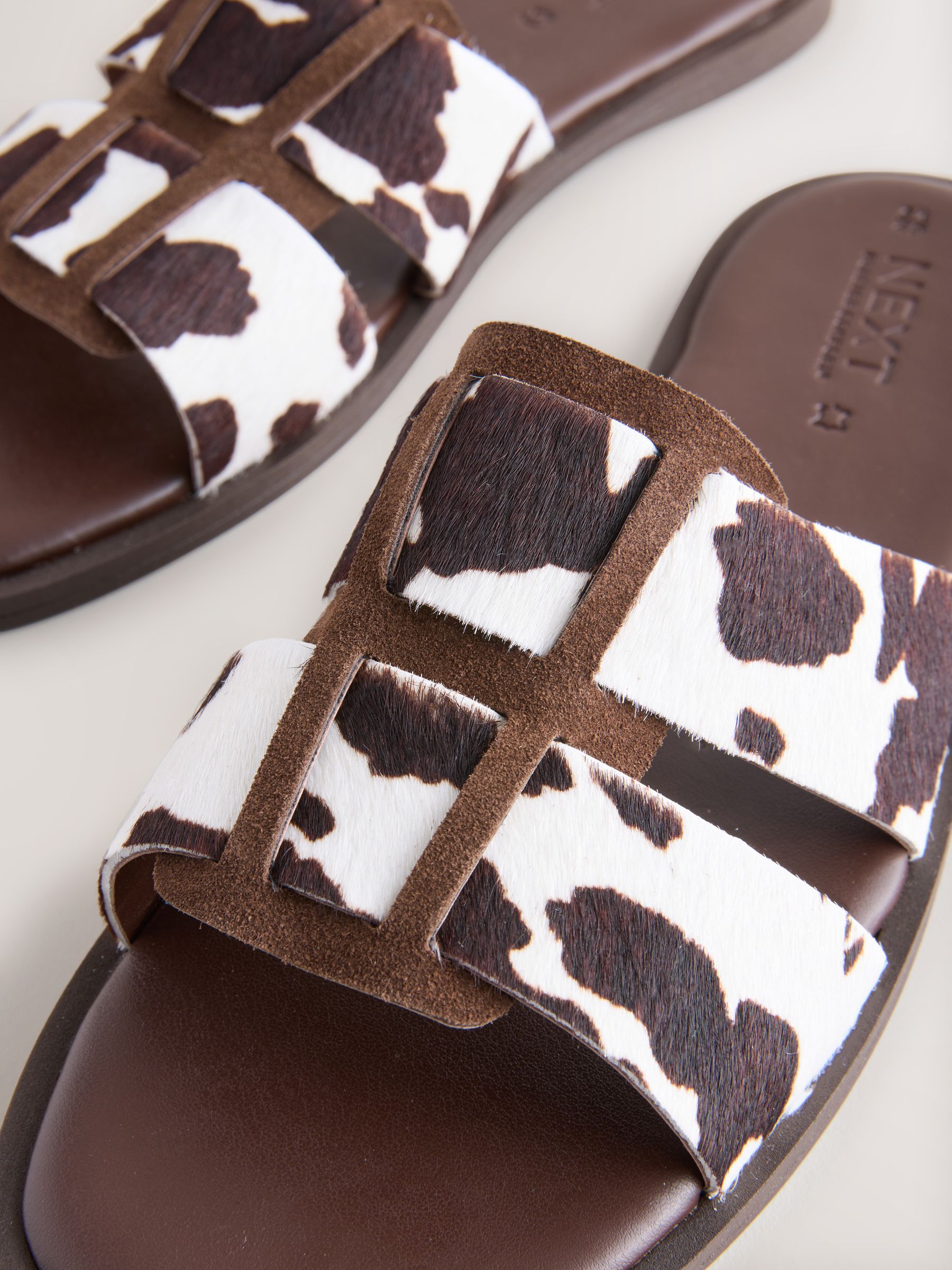 Buy Cow Print Leather Standard/Wide Fit Slot Mule Sandals from the Next ...