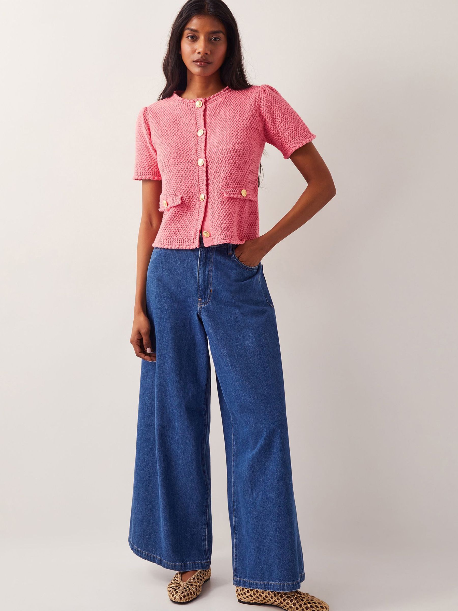 Buy Monsoon Pink Sami Stitch Short Sleeve Cardigan from the Next UK ...
