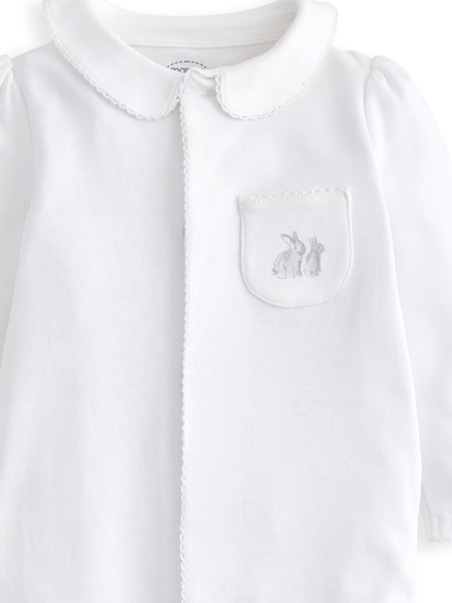 Buy Mamas & Papas White Rabbit 100% Cotton Embroidered Sleepsuit With ...