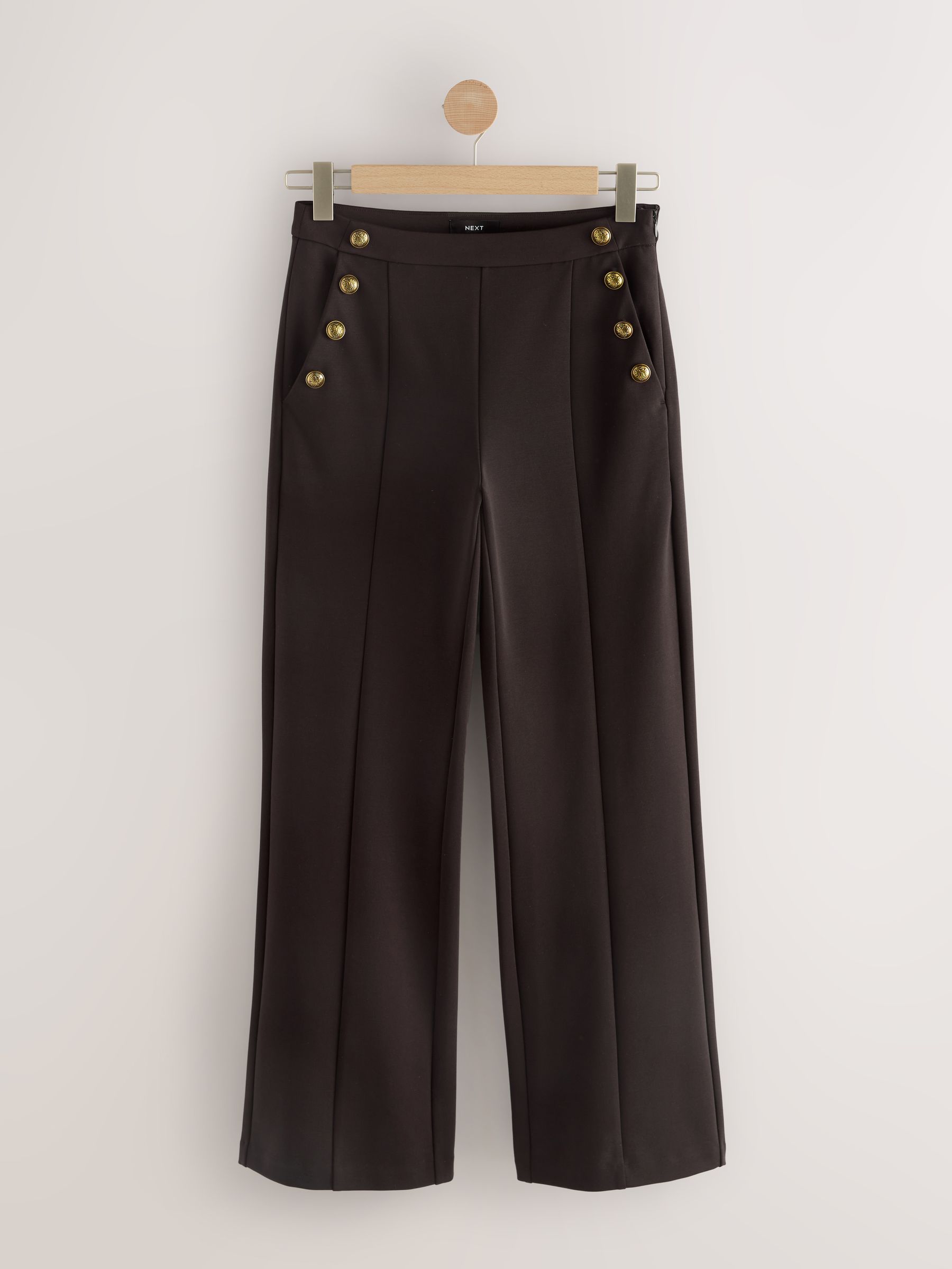 Buy Chocolate Brown Ponte Wide Leg Trousers With Gold Button Detailing ...