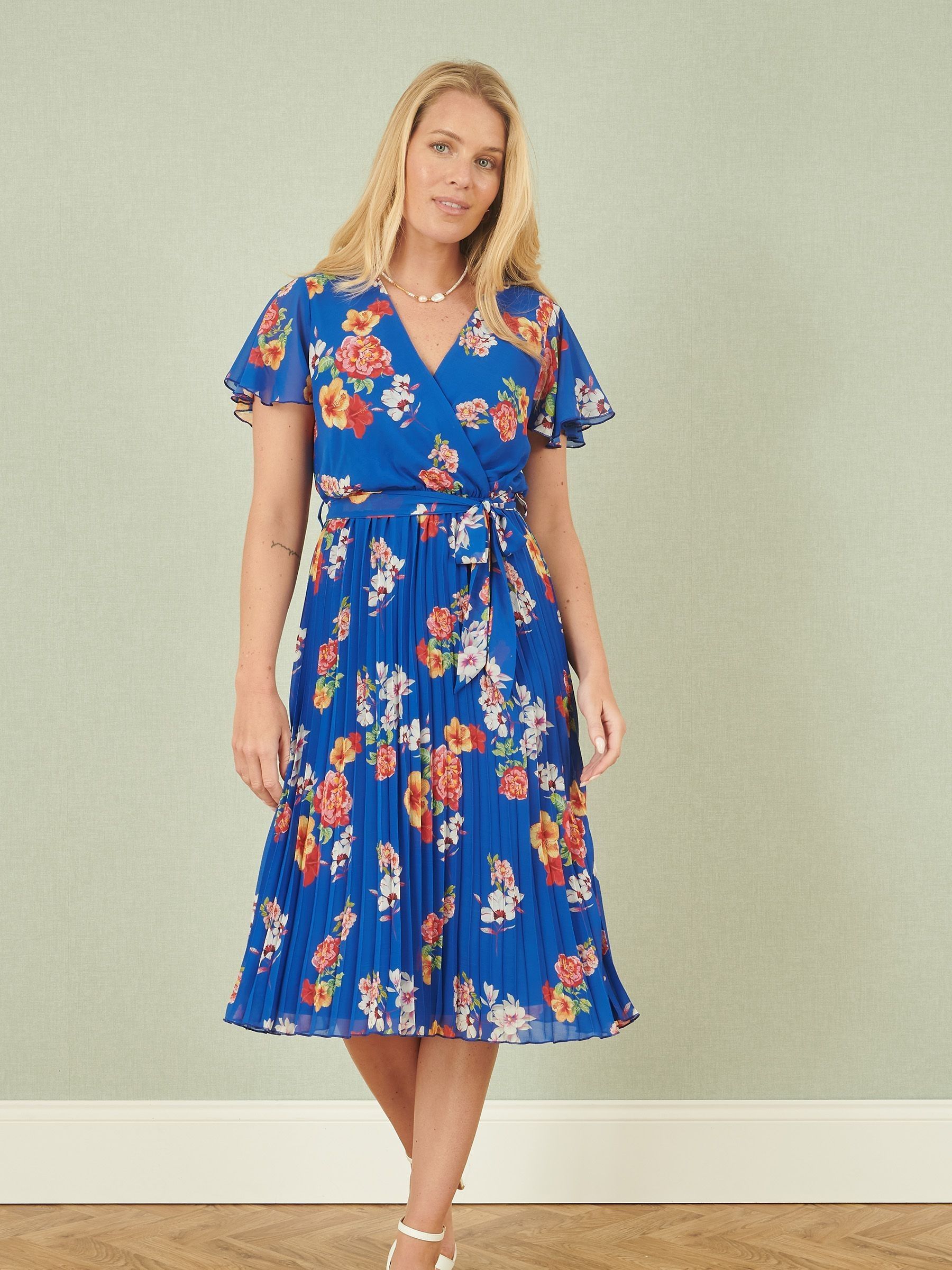 Buy Yumi Blue Floral Pleated Wrap Dress from the Next UK online shop