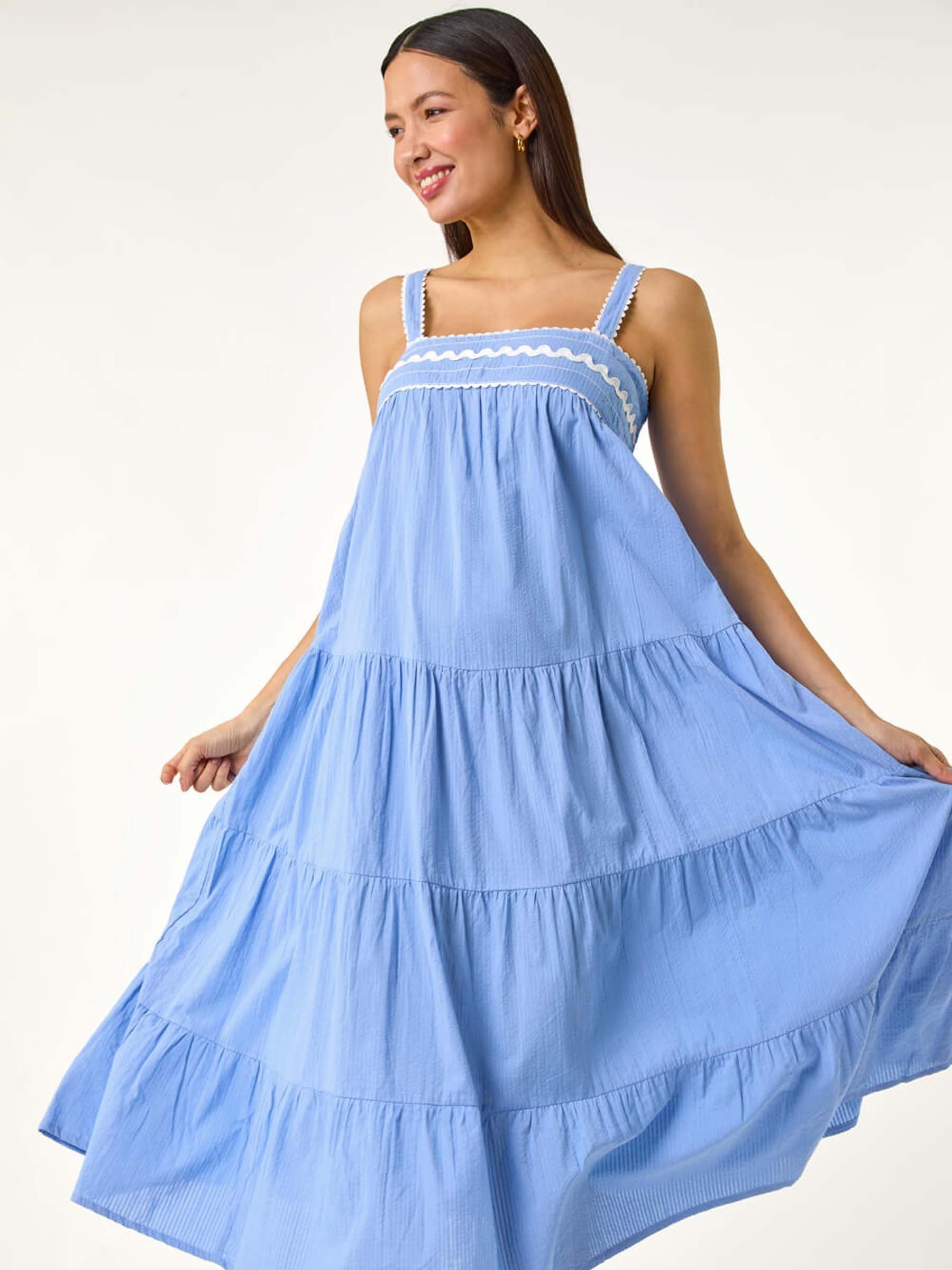 Buy Roman Blue Ric Rac Trim 100% Cotton Midi Dress from the Next UK ...