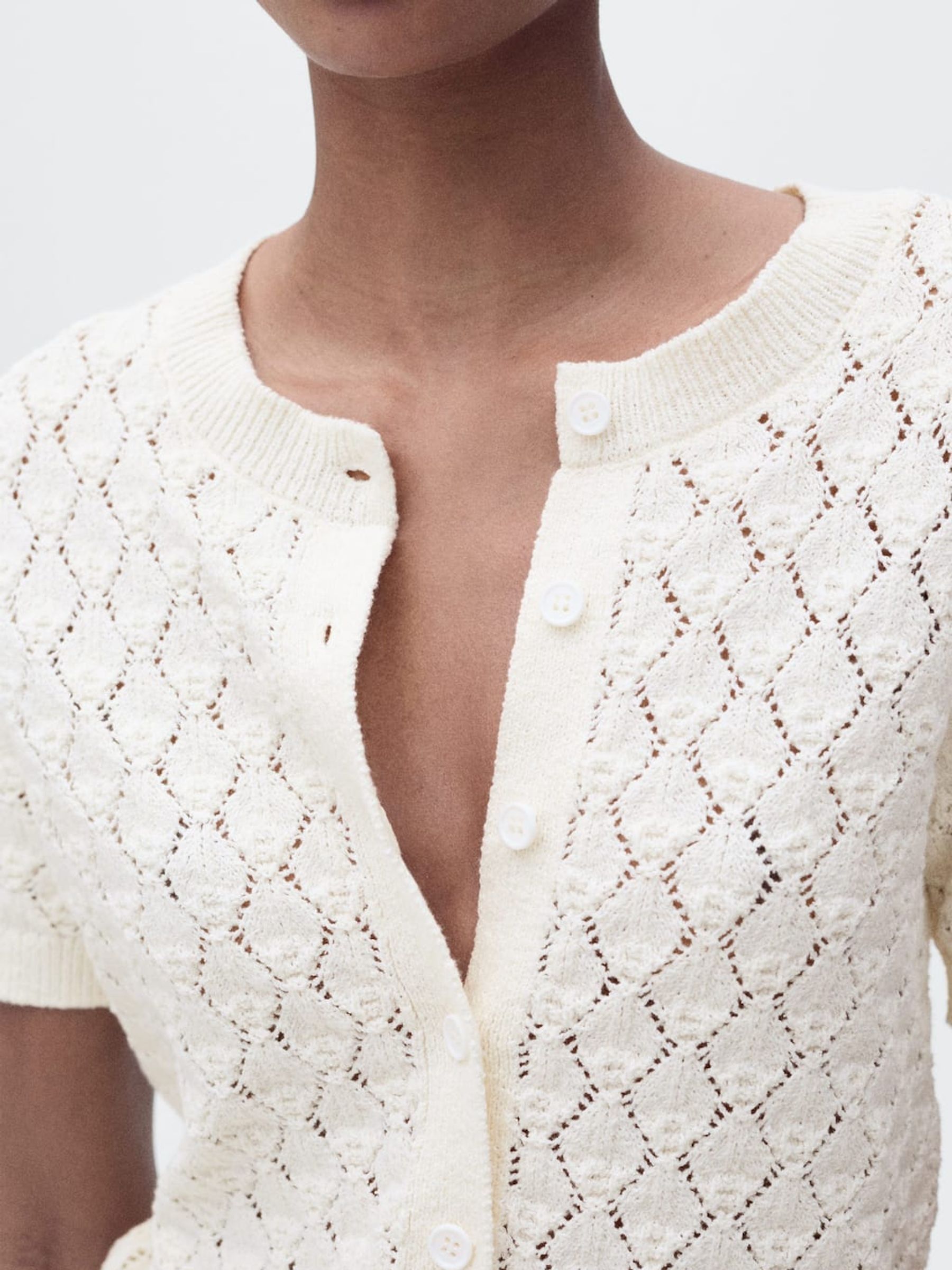 Buy Mango Cream Short Sleeved Openwork Knitted Cardigan from the Next ...