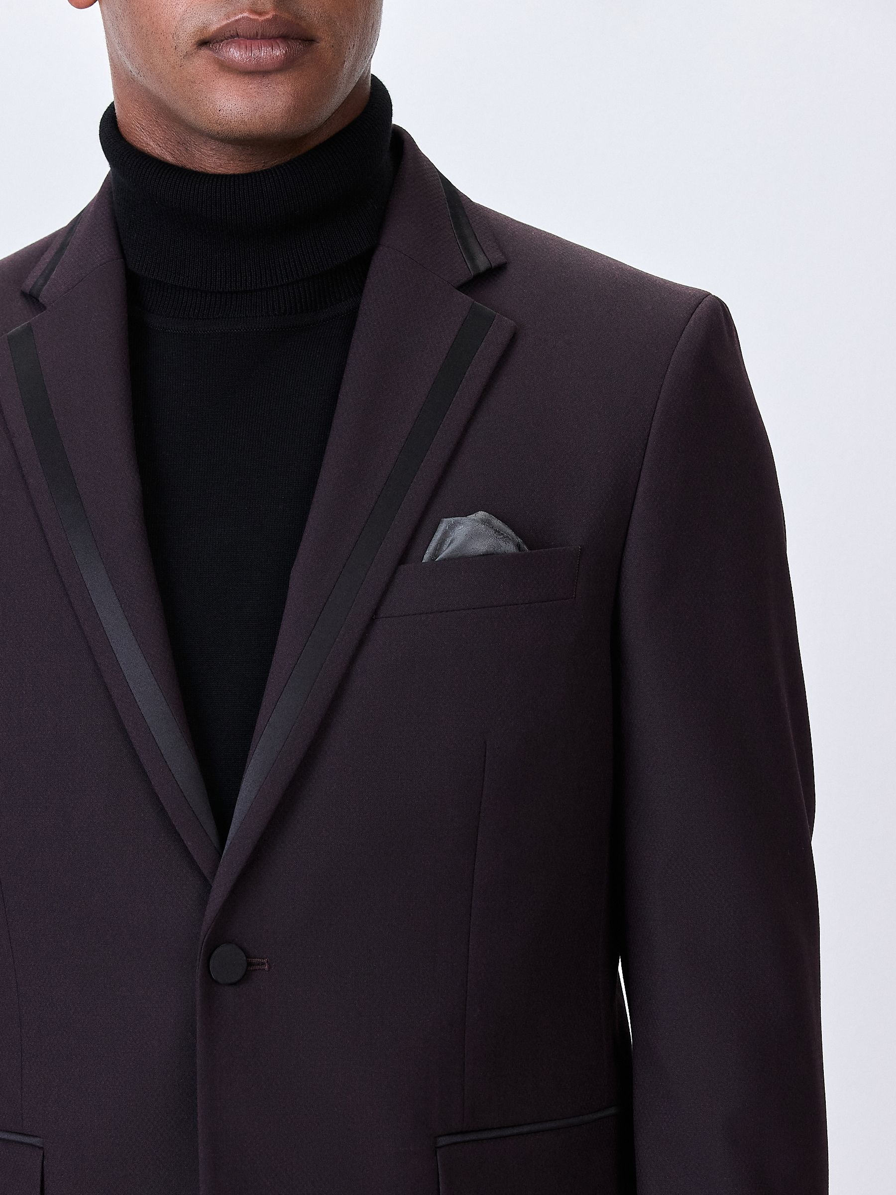 Buy Burgundy Red - Tailored Fit - Inset Lapel Detail Tuxedo Suit Jacket ...
