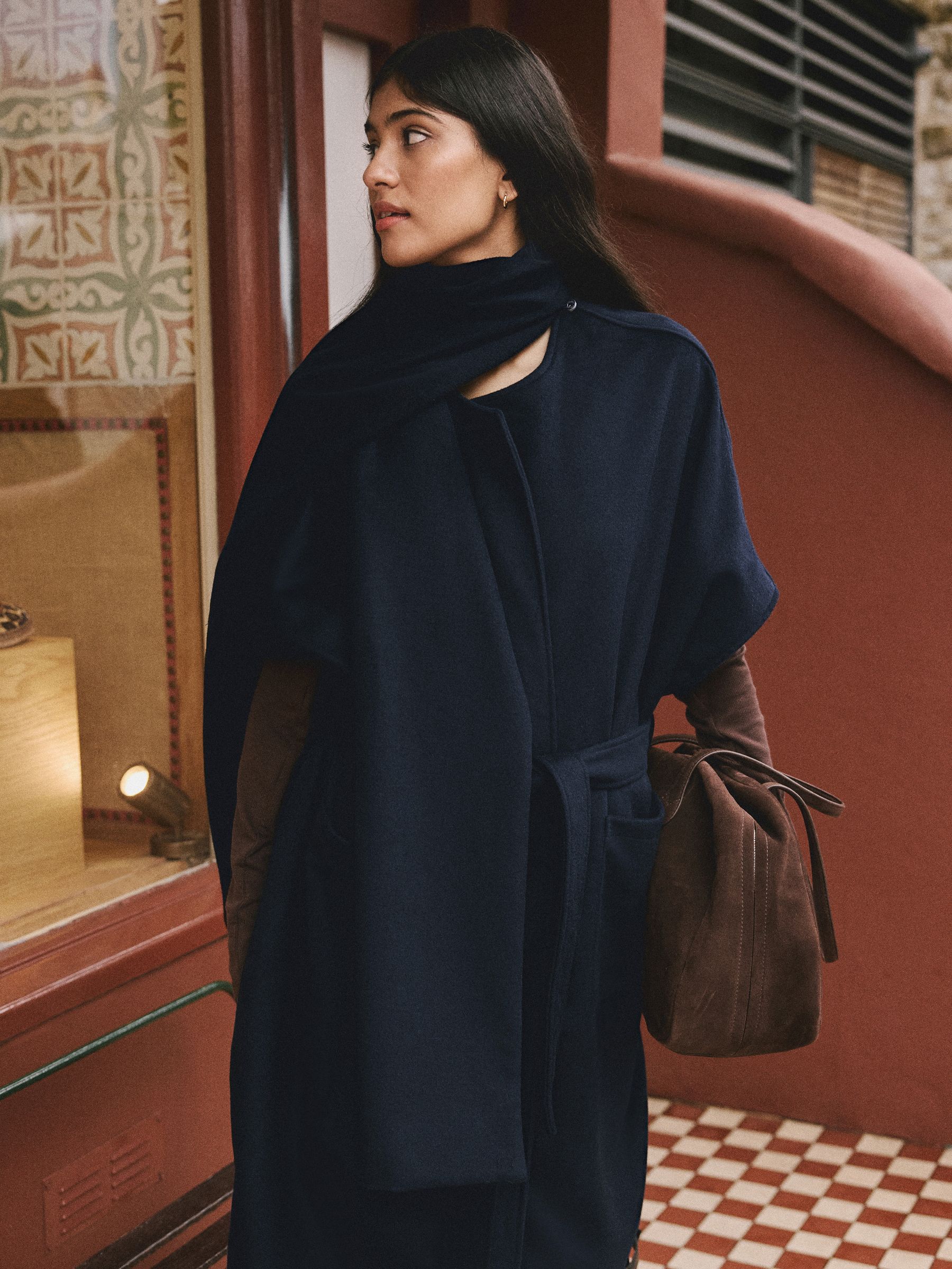 Buy Navy Wool Blend Longline Tie Waist Scarf Cape from the Next UK ...