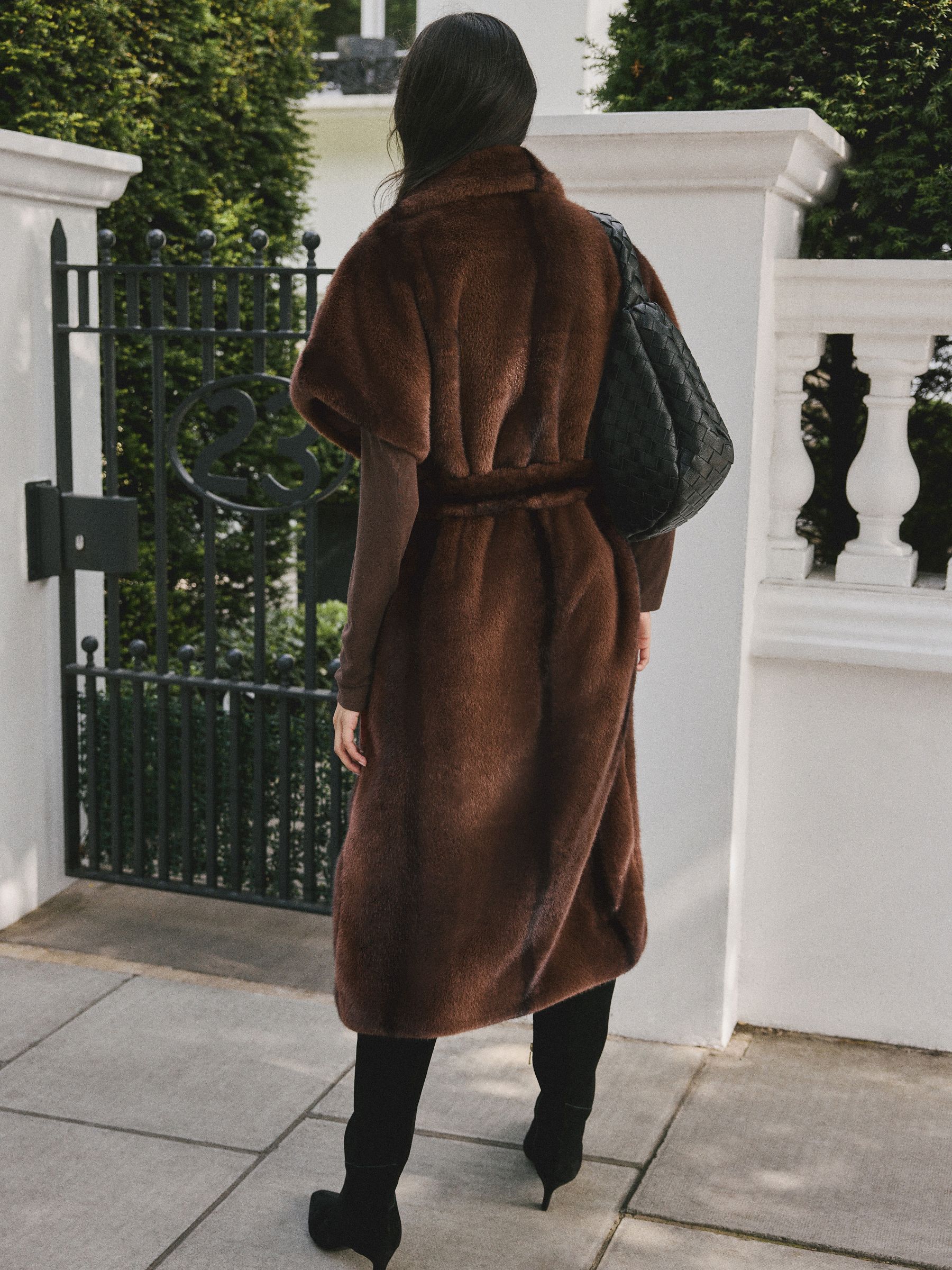 Buy Chocolate Brown Tie Waist Long Line Faux Fur Gilet from Next Bahrain