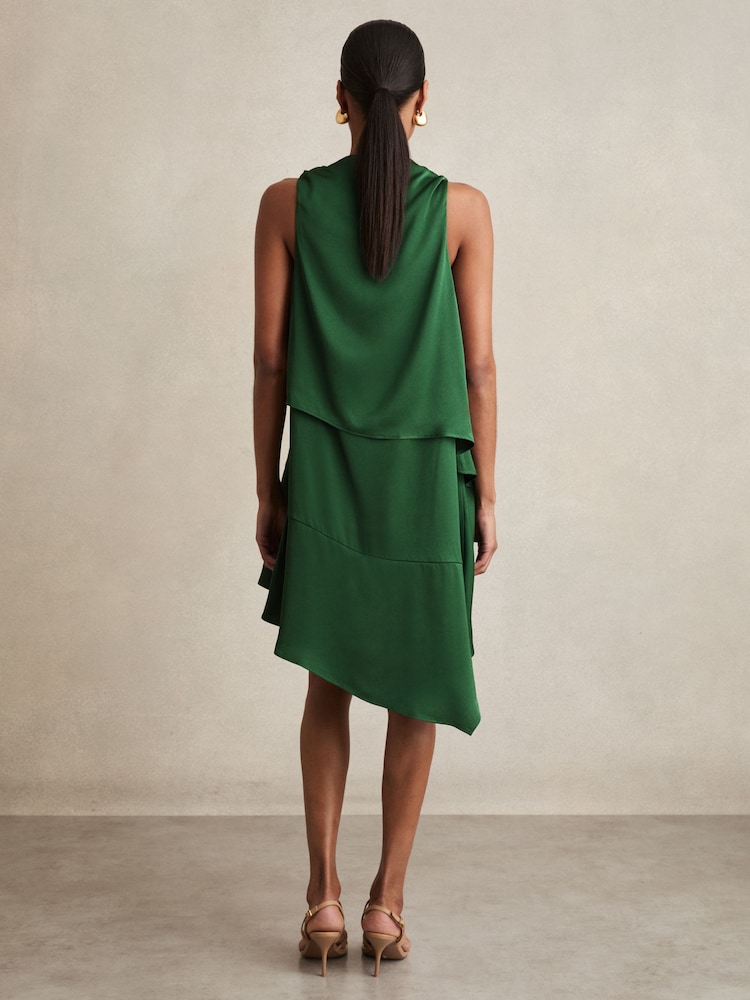 Buy Reiss Green Eloise Satin Drape-Neck Layered Dress from Next Australia